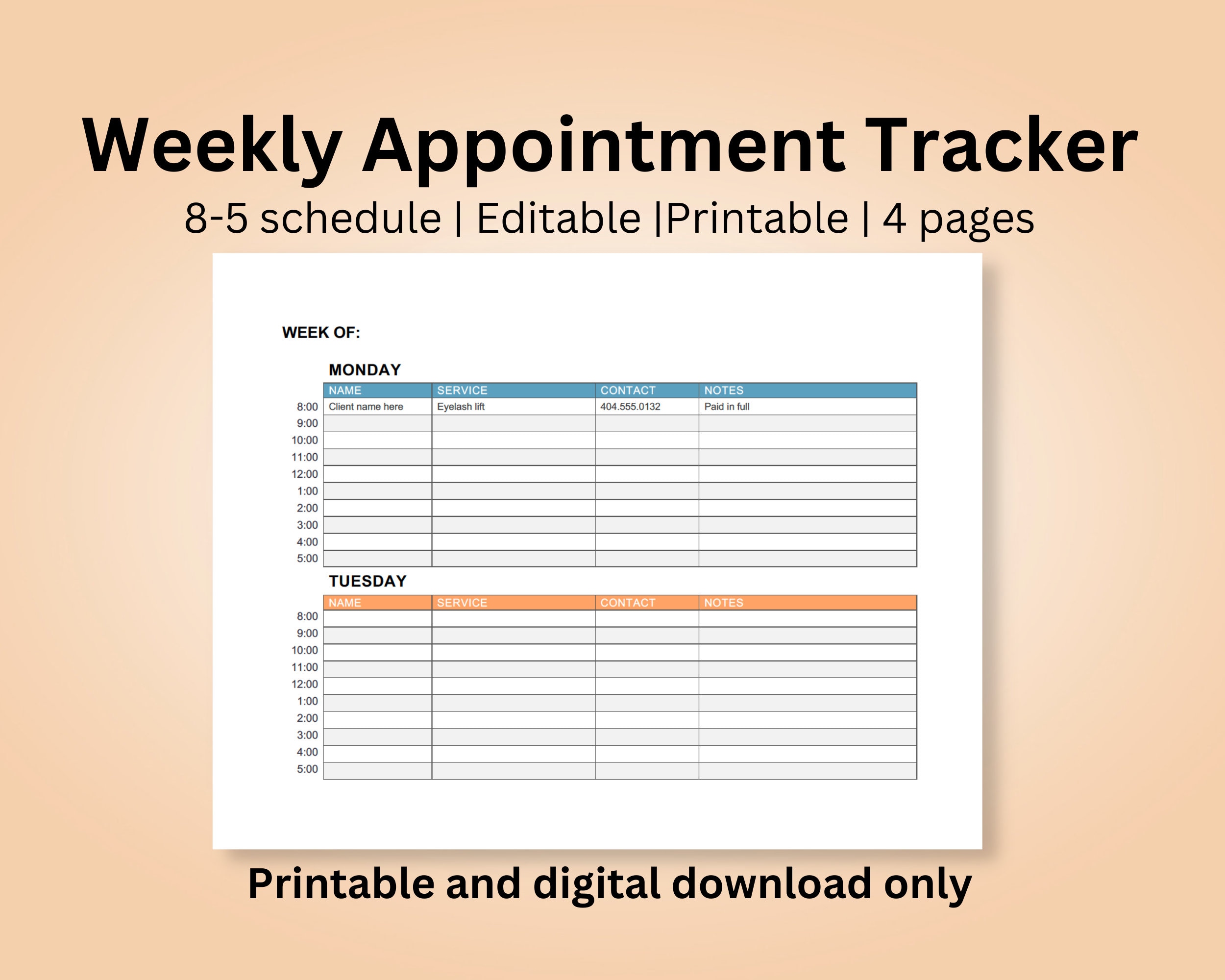 Simple Appointment Tracker Printable, Appointment Reminder, Weekly ...