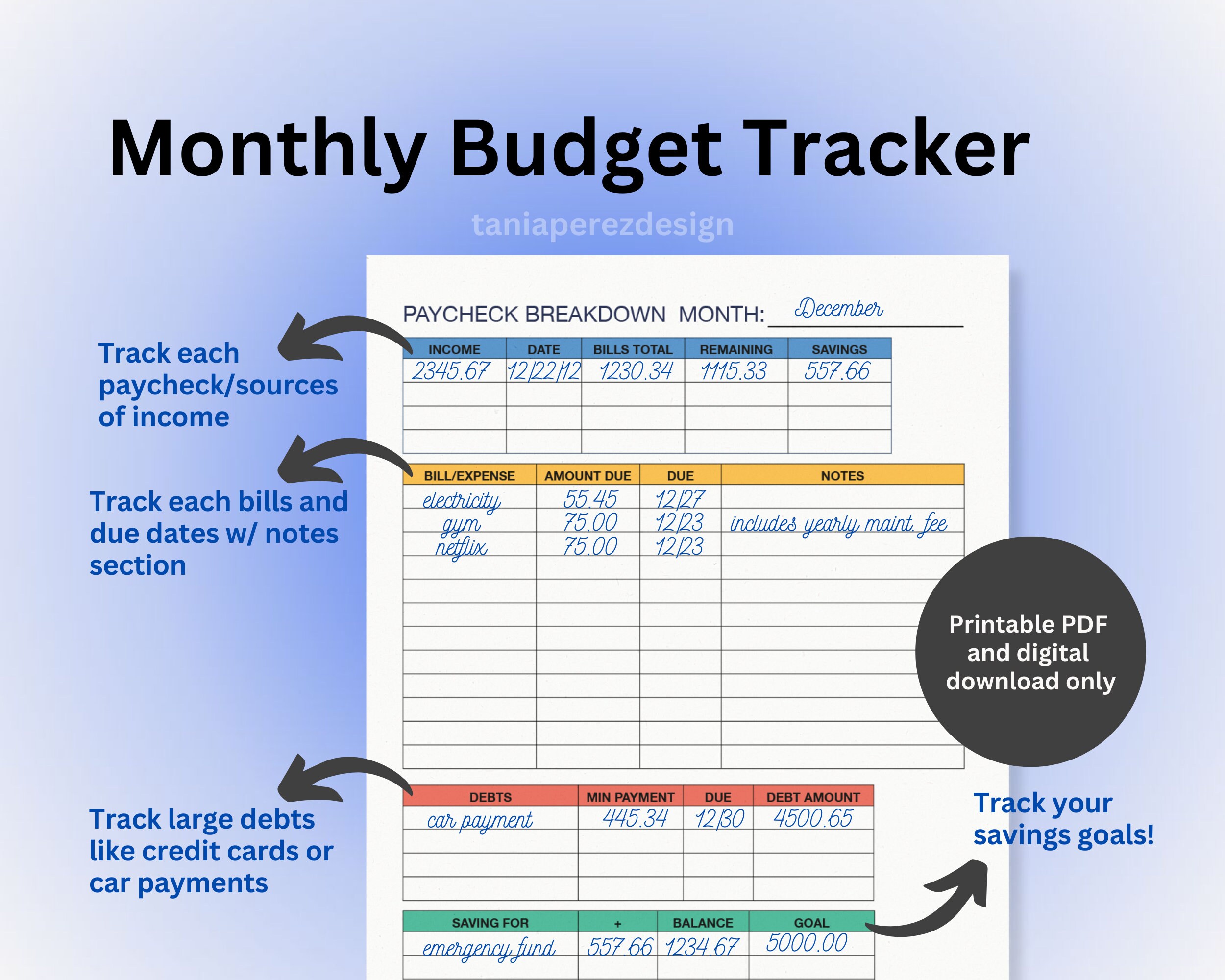 Easy Paycheck Budget Printable, Paycheck Budget Printable,simple Bill ...