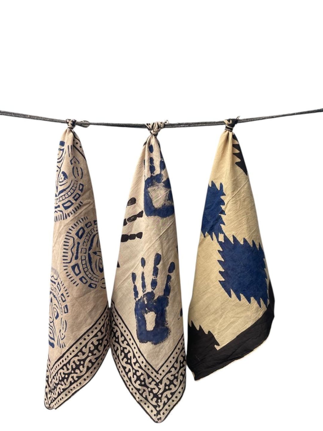 Hand Block Printed Bandana Set of 3, Organic Cotton Handkerchief - Etsy