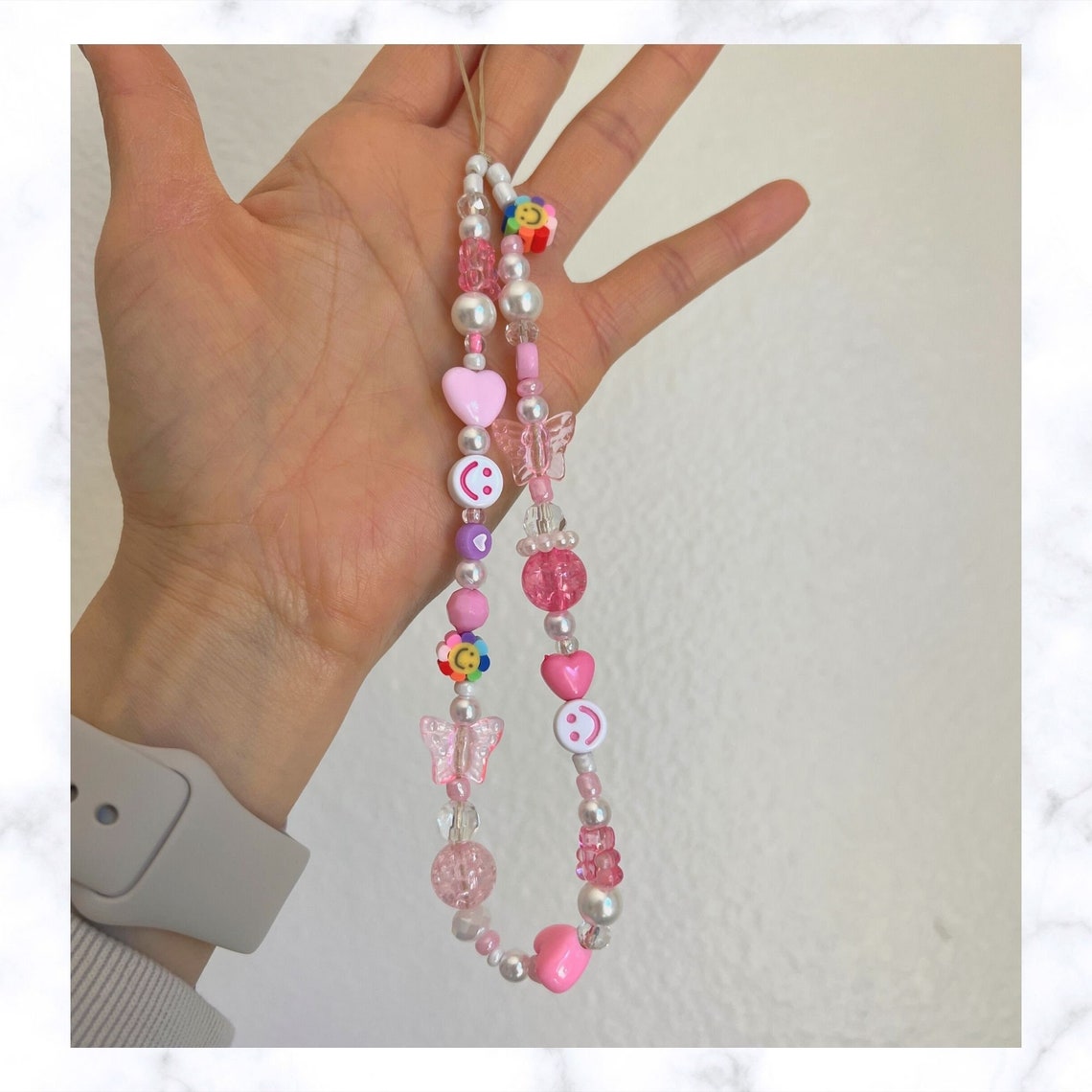 Pink Phone Chain Flower Beaded 90's Vibe Phone Charm - Etsy