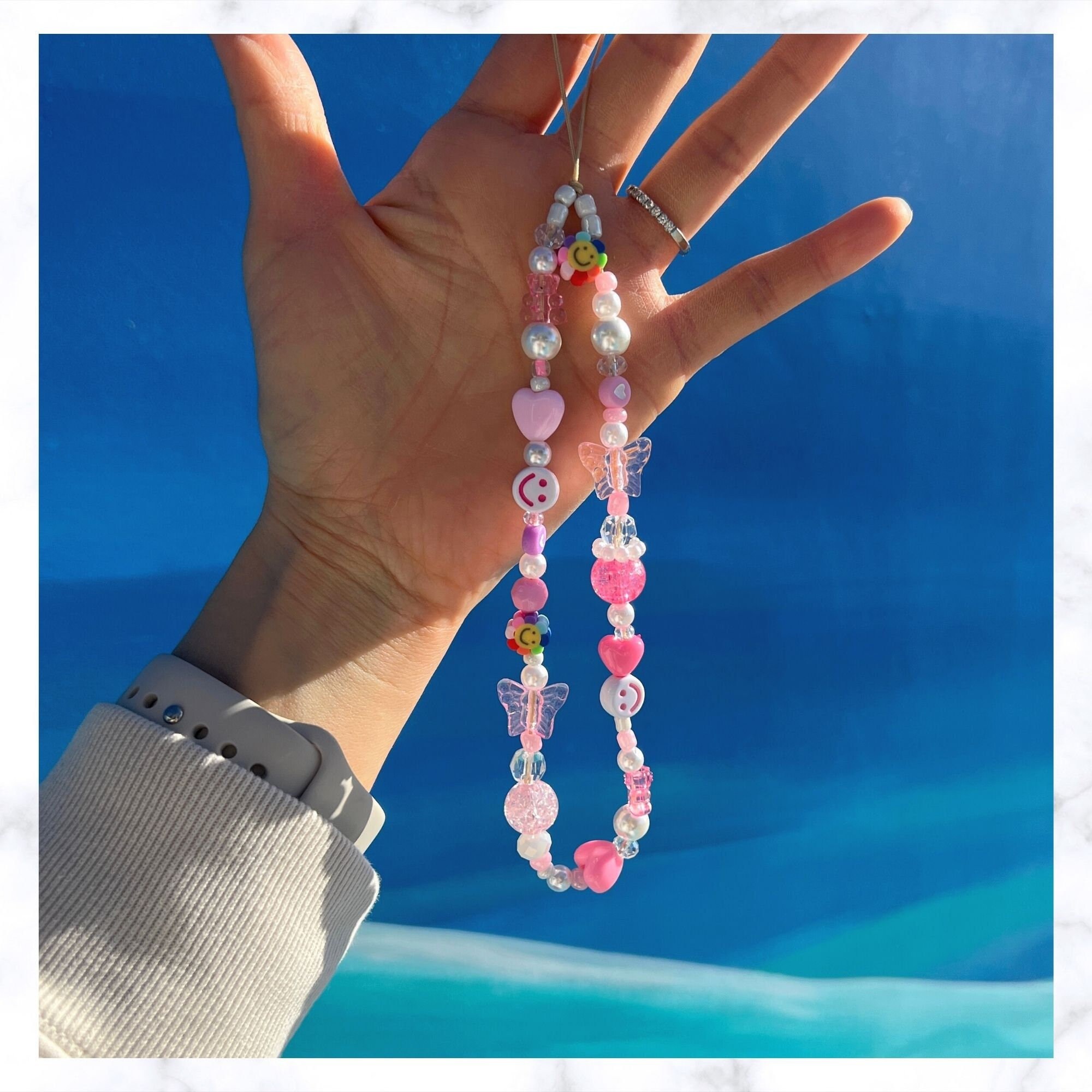 Pink Phone Chain Flower Beaded 90's Vibe Phone Charm - Etsy