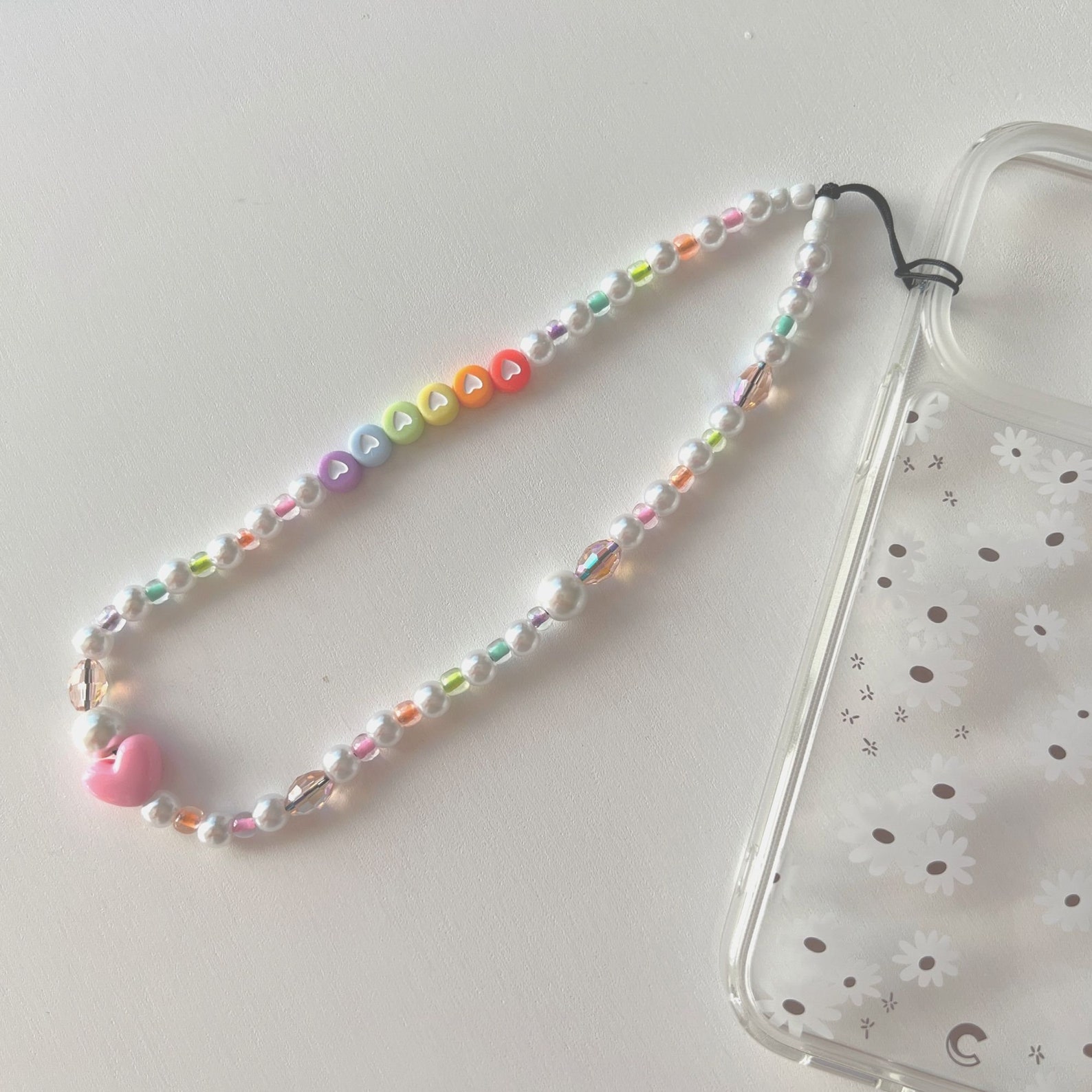 Pearl Rainbow Hearts Beaded Phone Charm Pearl Phone Chain - Etsy