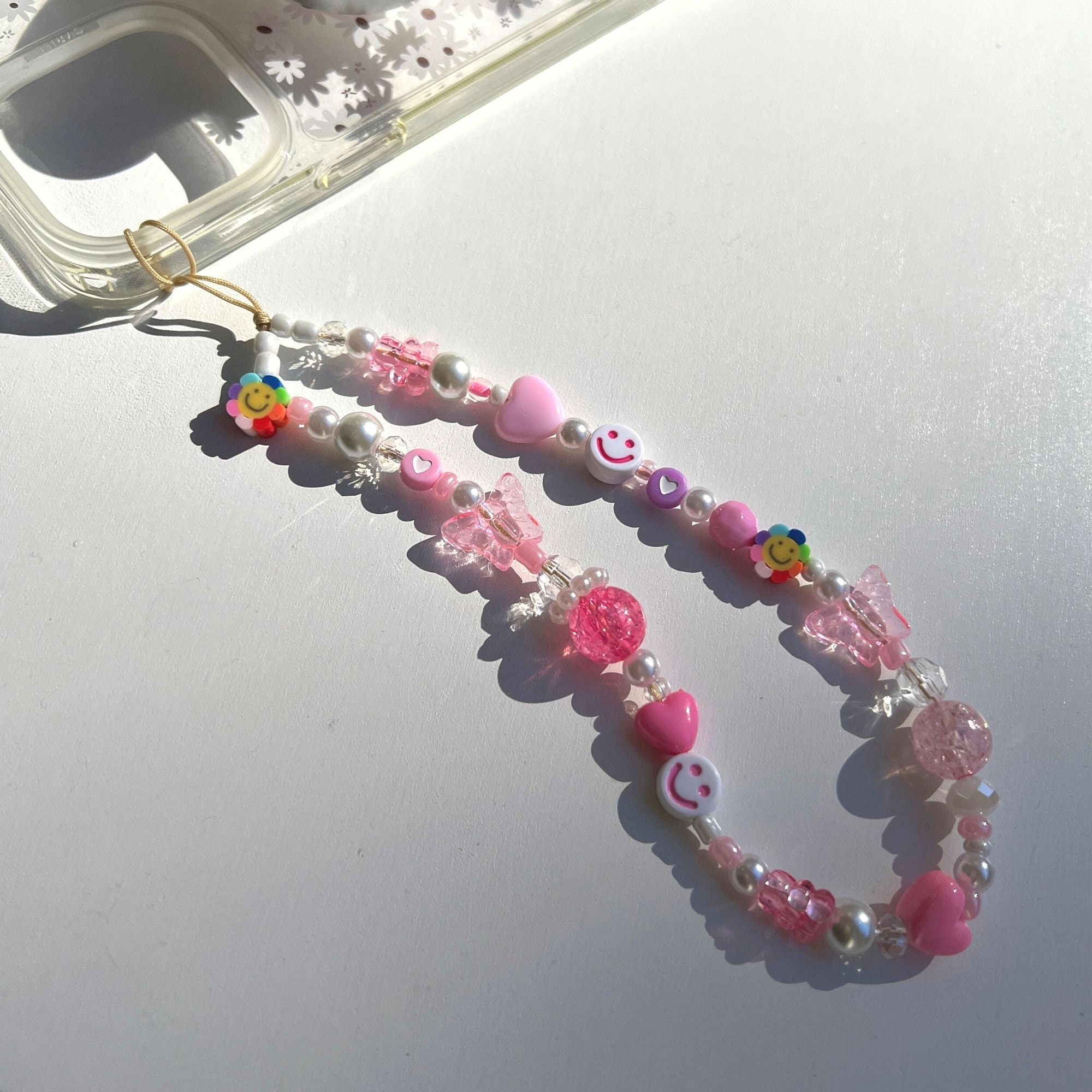 Pink Phone Chain Flower Beaded 90's Vibe Phone Charm | Etsy