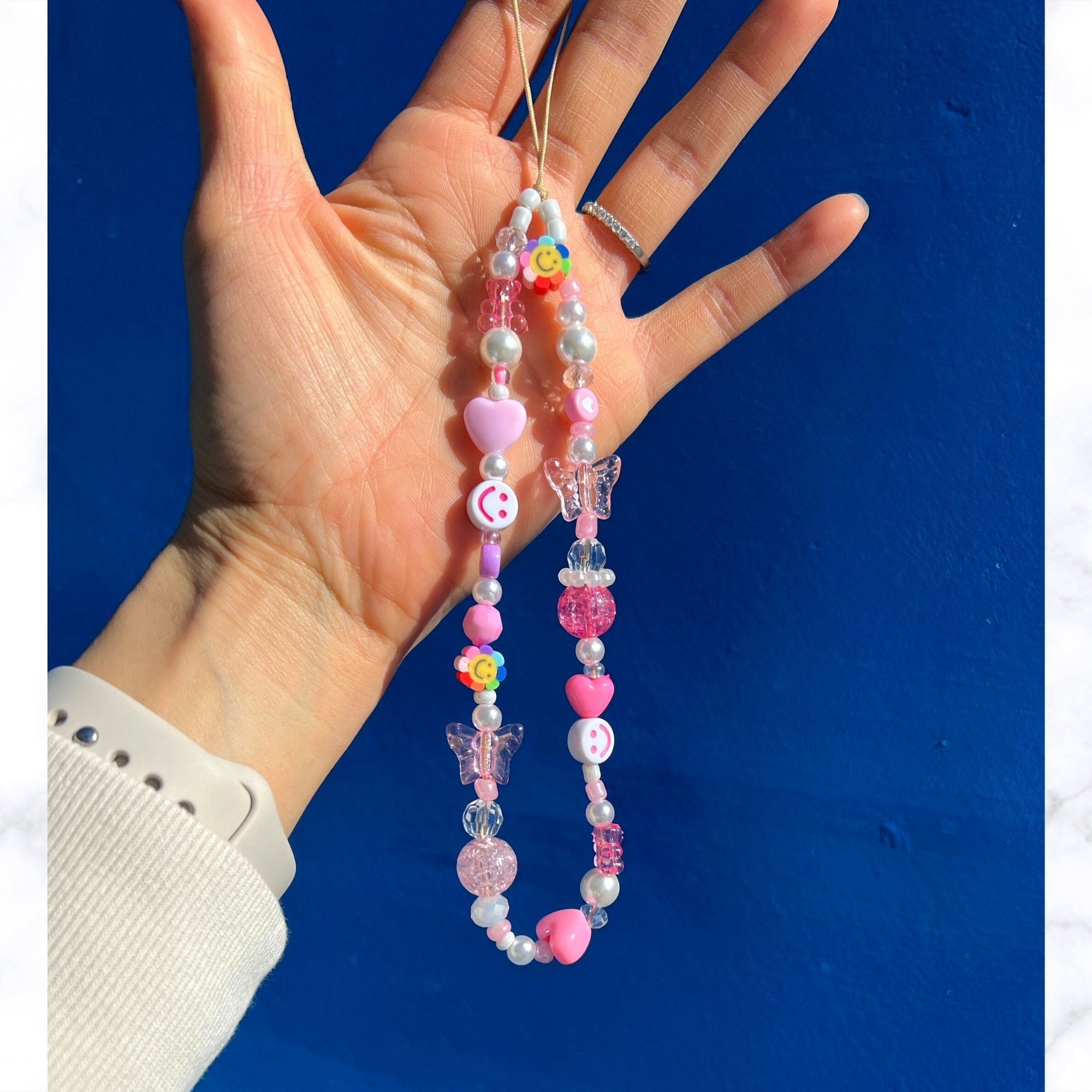 Pink Phone Chain Flower Beaded 90's Vibe Phone Charm - Etsy