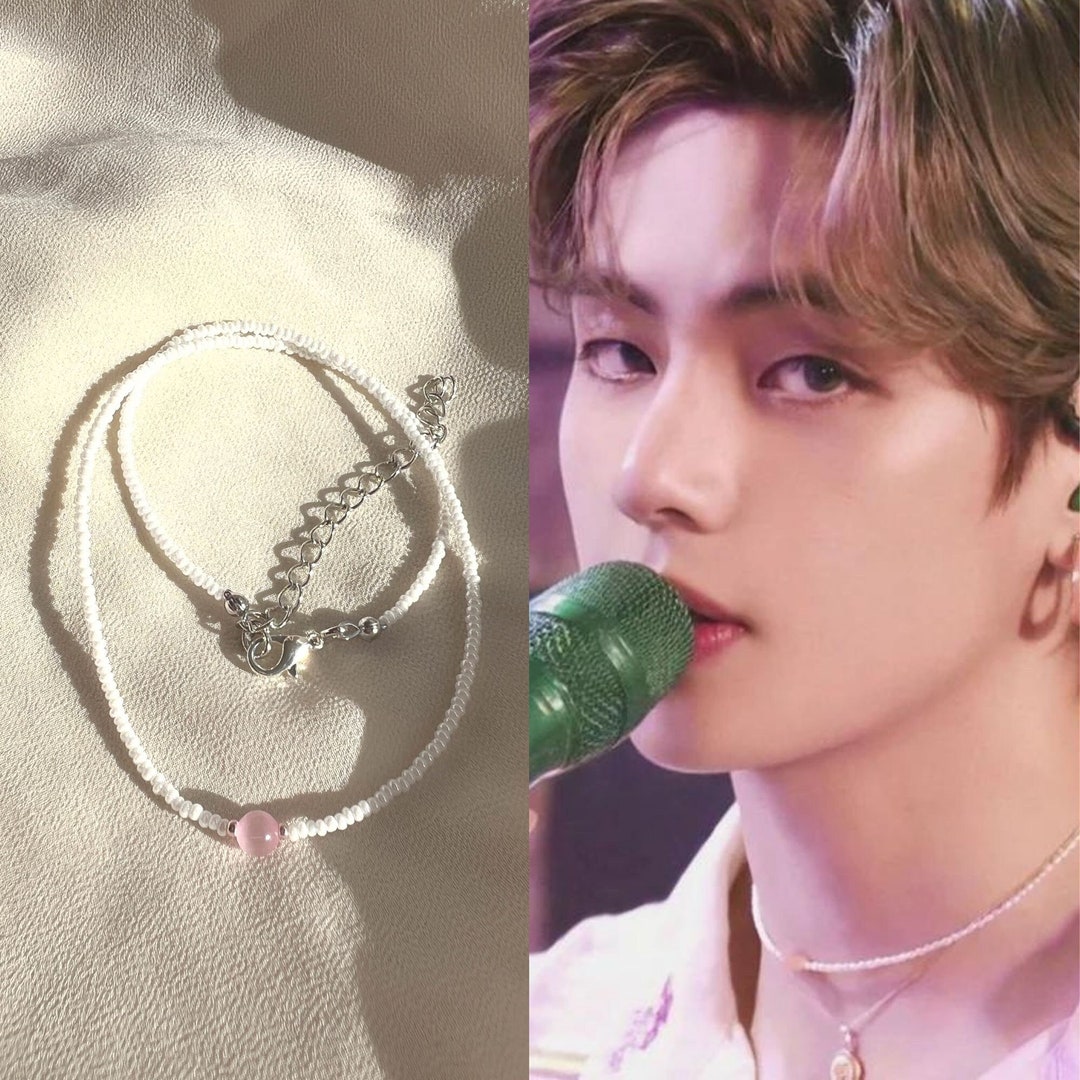 BTS V Necklace, BTS Inspired Jewelry, Taehyung Kim, Beaded Choker, Pink ...