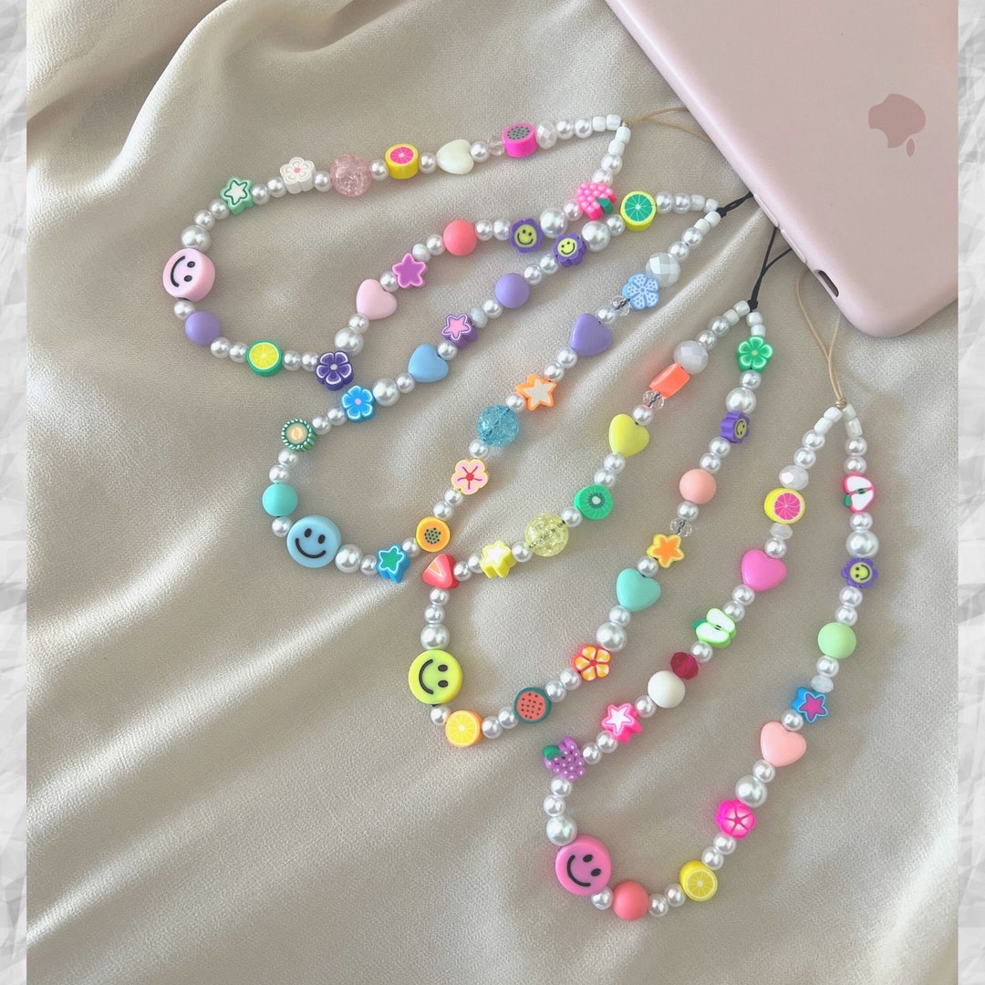 Colorful Fruits Flowers Phone Charms, Custom Phone Chain, Y2k Pearl ...