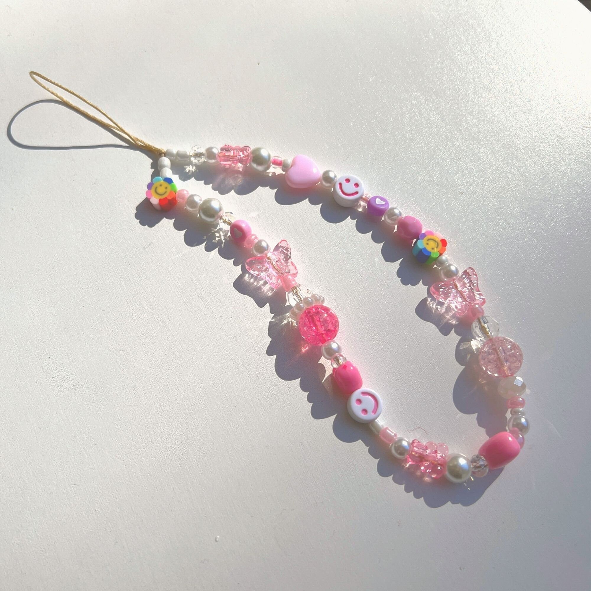 Pink Phone Chain Flower Beaded 90's Vibe Phone Charm - Etsy
