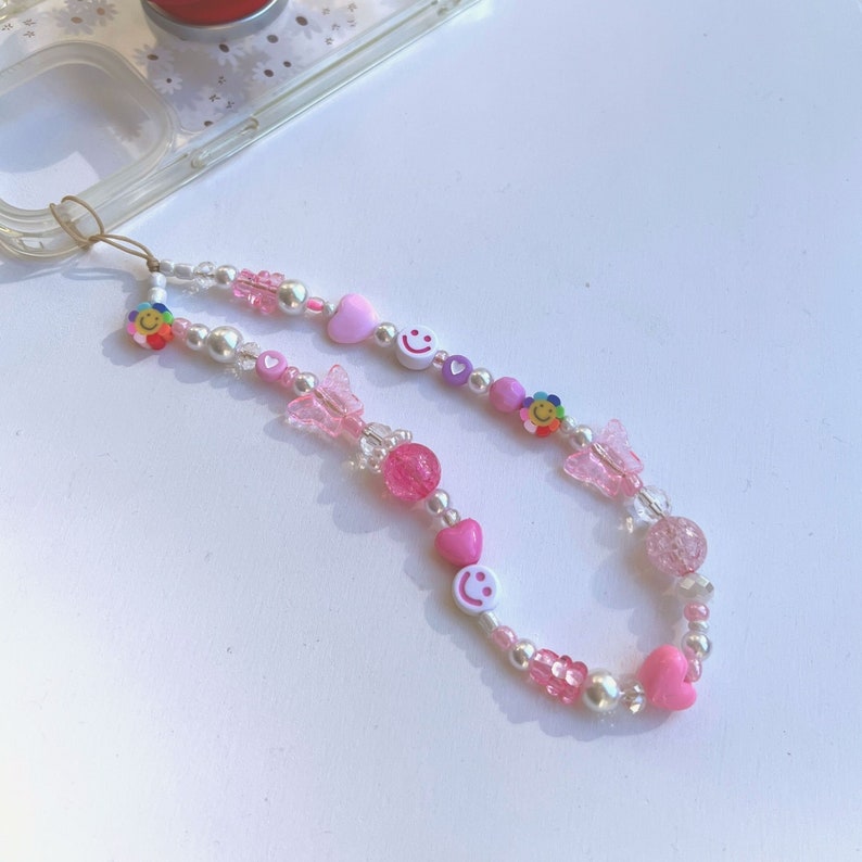 Pink Phone Chain Flower Beaded 90's Vibe Phone Charm | Etsy