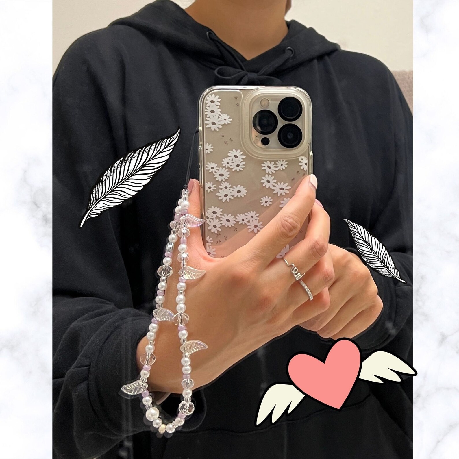 Clear Beads Aesthetic Phone Charm Crytal Leaves Phone Chain | Etsy