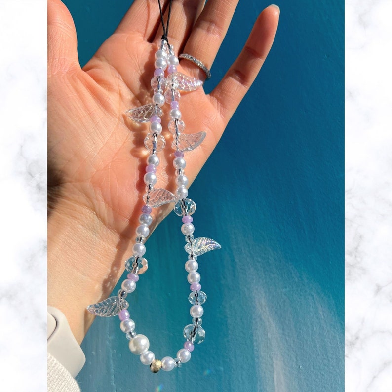 Clear Beads Aesthetic Phone Charm Crytal Leaves Phone Chain - Etsy