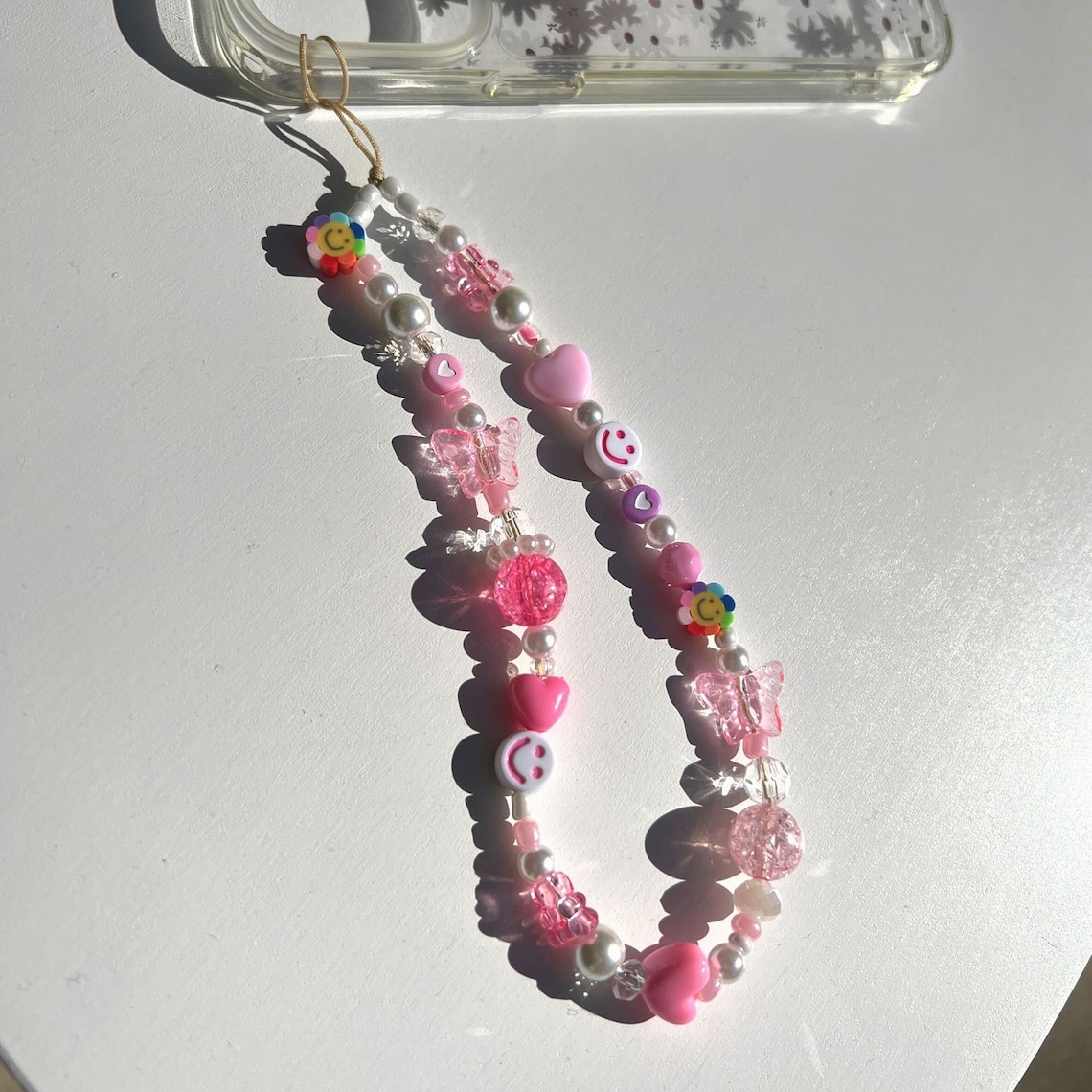 Pink Phone Chain Flower Beaded 90's Vibe Phone Charm | Etsy