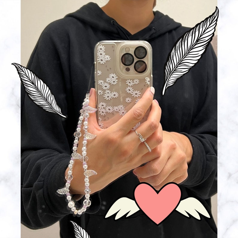 Clear Beads Aesthetic Phone Charm Crytal Leaves Phone Chain - Etsy