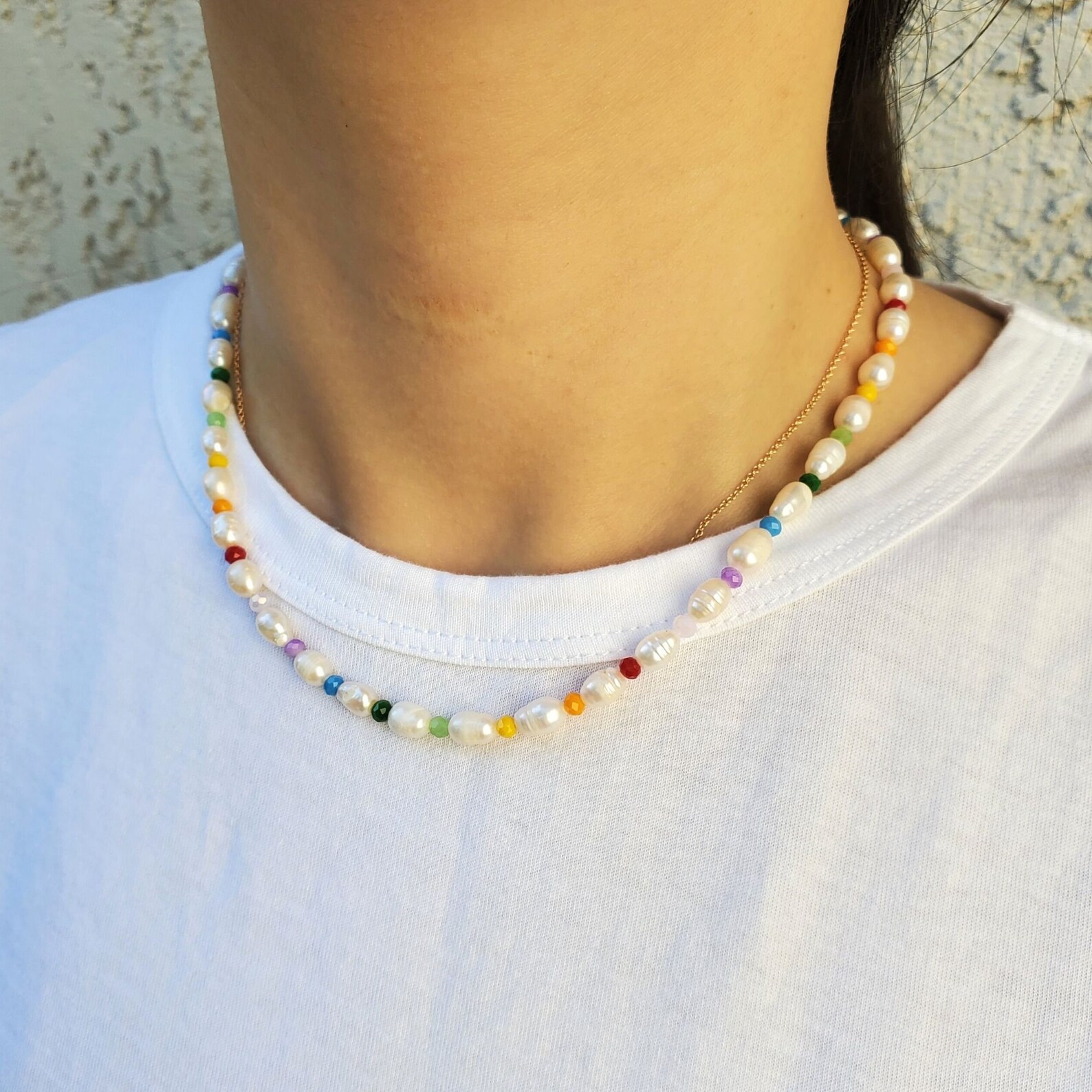Colorful Freshwater Pearl Beaded Colorful Necklace, Genuine Pearl ...