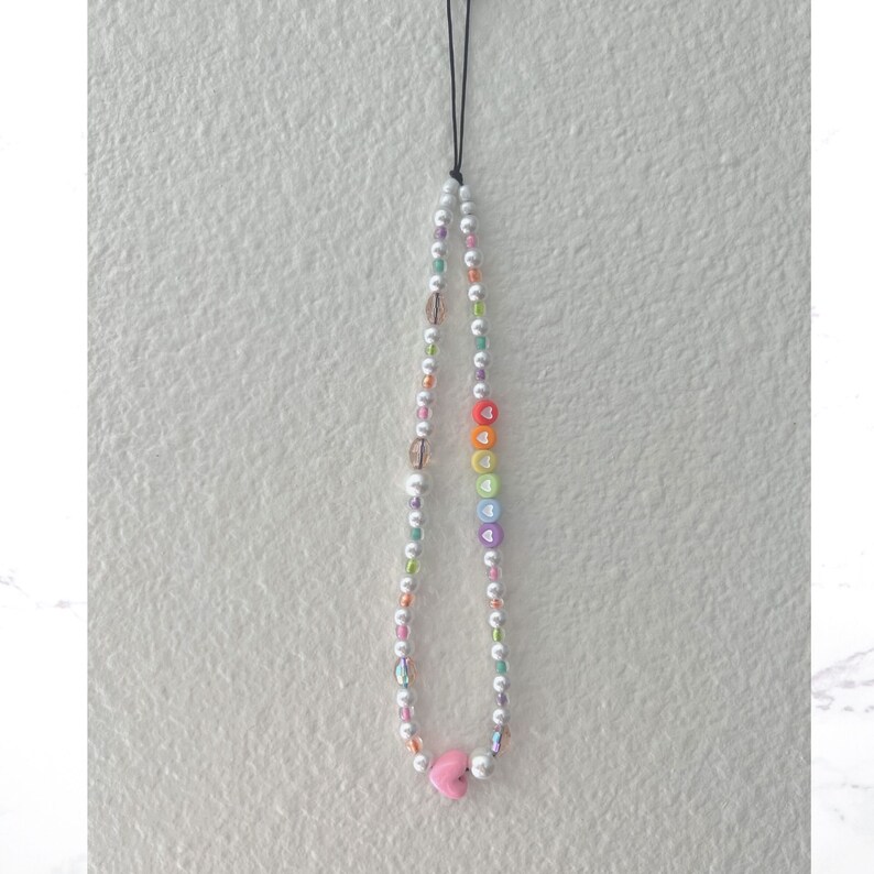 Pearl Rainbow Hearts Beaded Phone Charm Pearl Phone Chain - Etsy