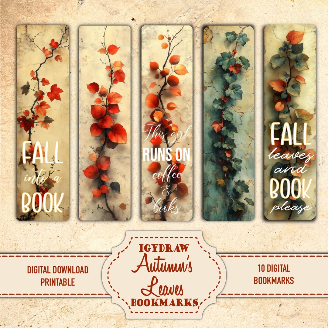 Set of 10 Printable Bookmarks, Fall Bookmark Quote, Digital Bookmarks ...