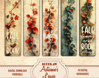 Printable Fall Bookmarks: Autumn Leaves & Quotes (set of 4) (digital ...