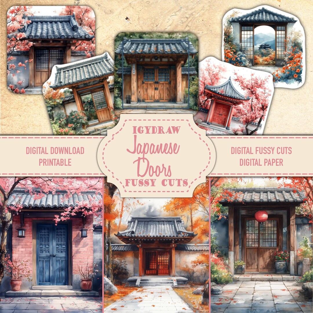 Digital Japanese Doors and Gates Illustrations, 18 Illustrations of ...