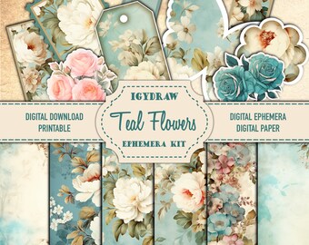 Junk Journal Kit, Ephemera Kit, 9 Pages of Paper, 11 Pages of Ephemera ...