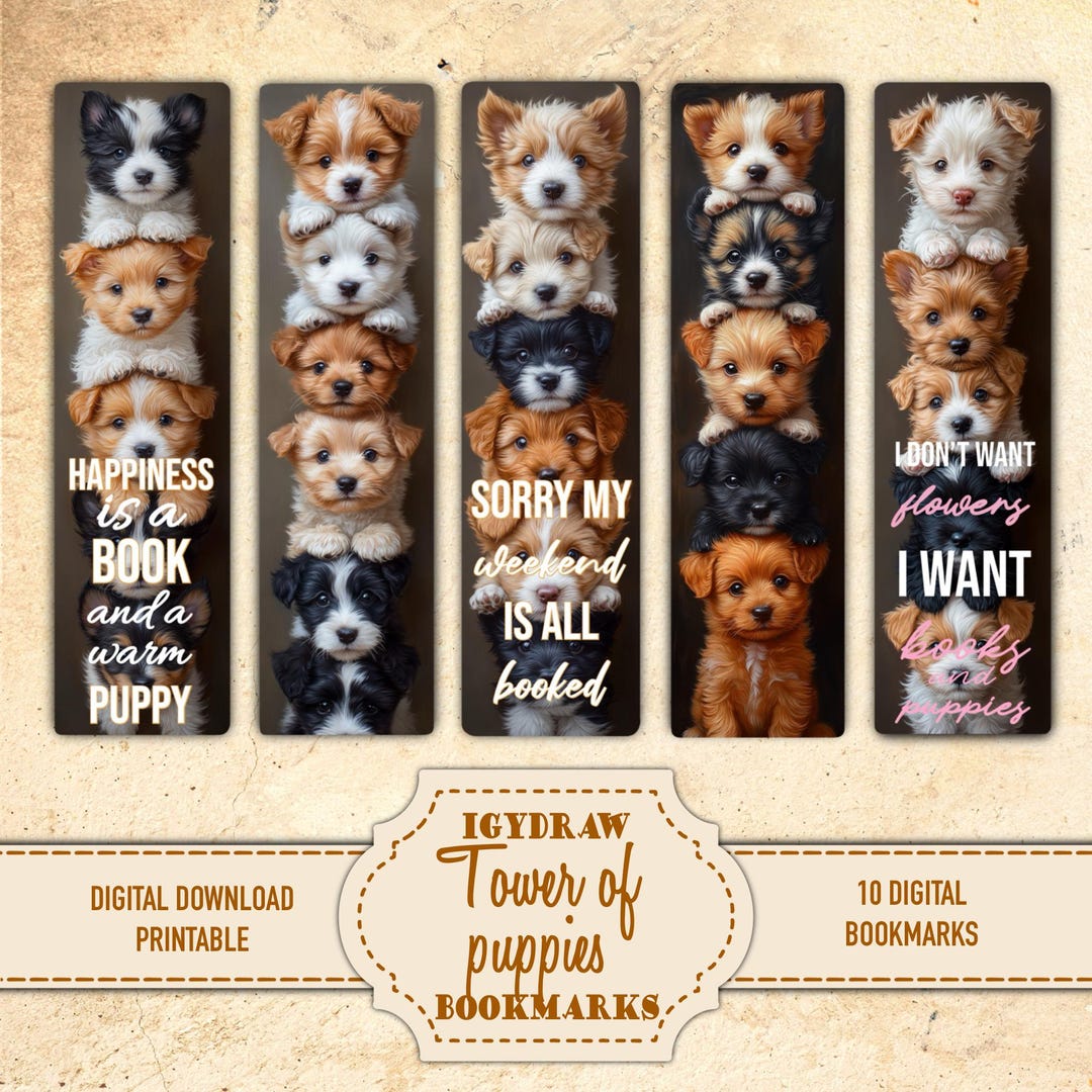 Set of 10 Printable Bookmarks, Dogs Bookmark Quote, Digital Bookmarks ...