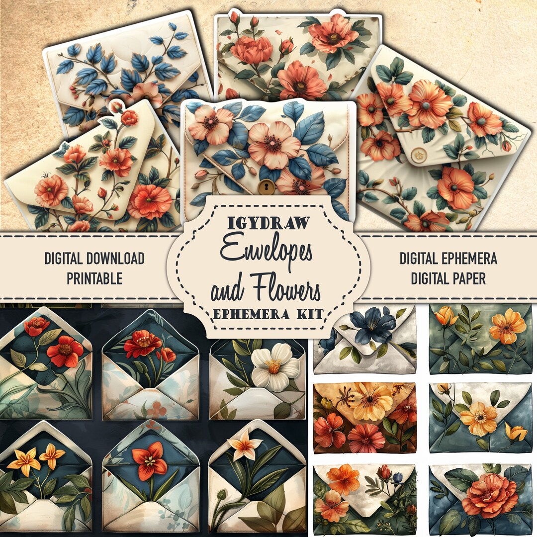 Junk Journal Kit, Ephemera Kit, 18 Pages of Ephemera, Envelopes and ...