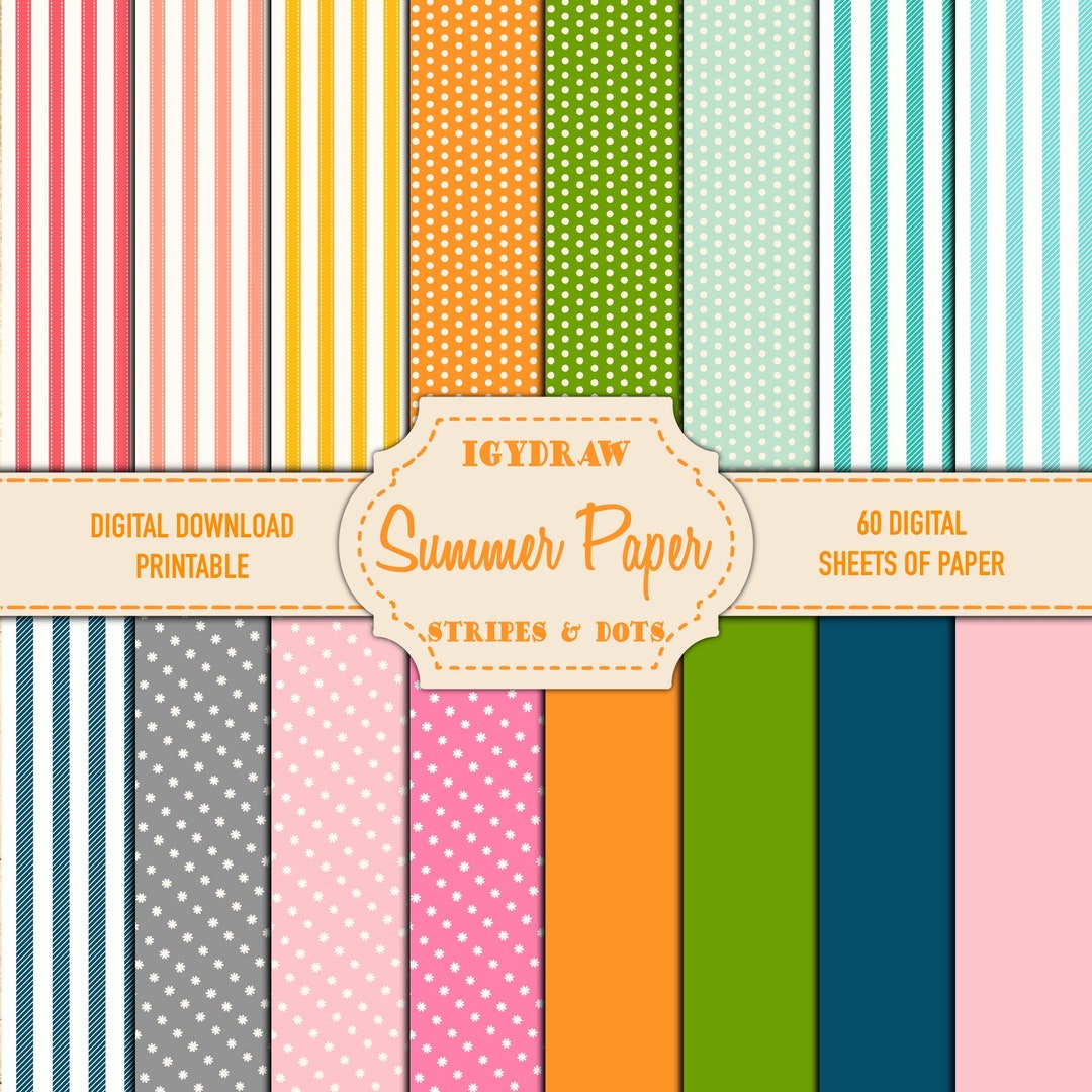 Junk Journal Paper, Digital Paper, 60 Pages of Paper, Stripes and Dots ...