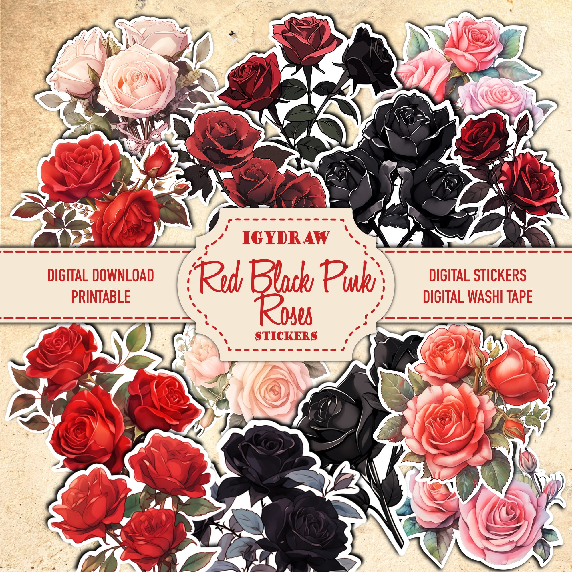 Printable Stickers, Junk Journal Kit, Digital Paper, 14 Digital ...