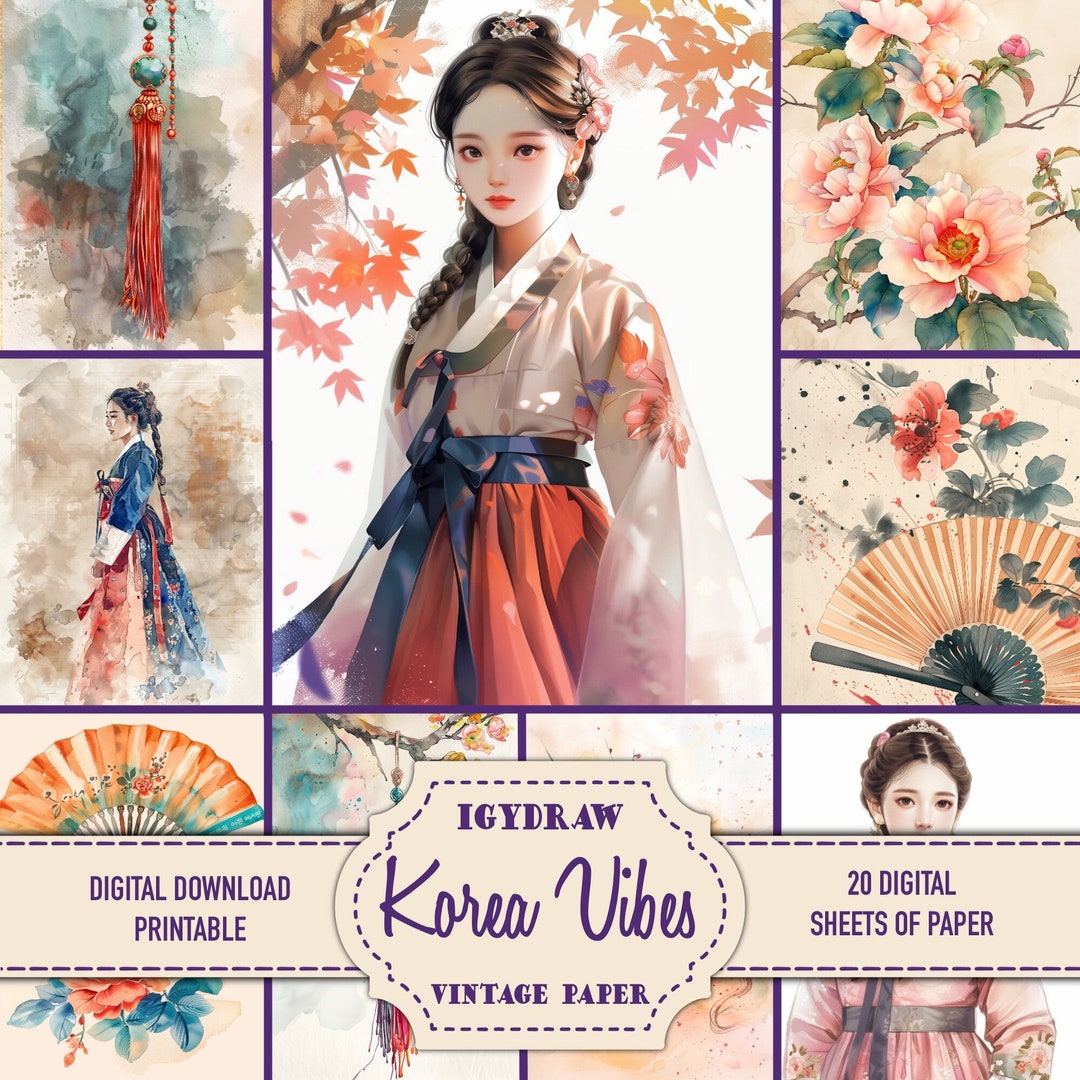 Junk Journal Paper, Digital Paper, 30 Pages + 15 Double Pages, Corea ...