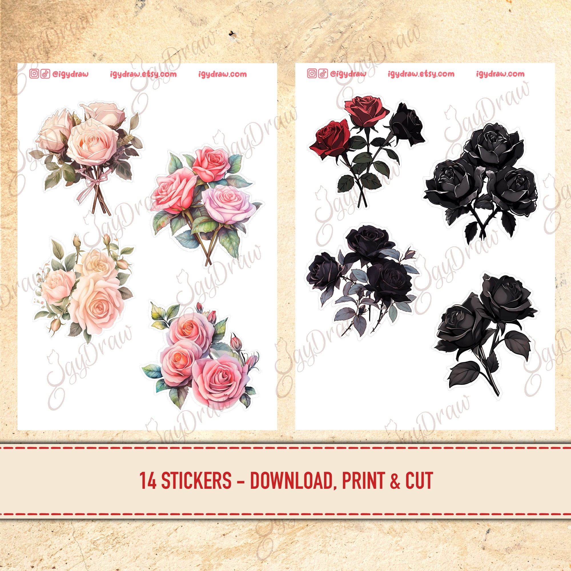 Printable Stickers, Junk Journal Kit, Digital Paper, 14 Digital ...
