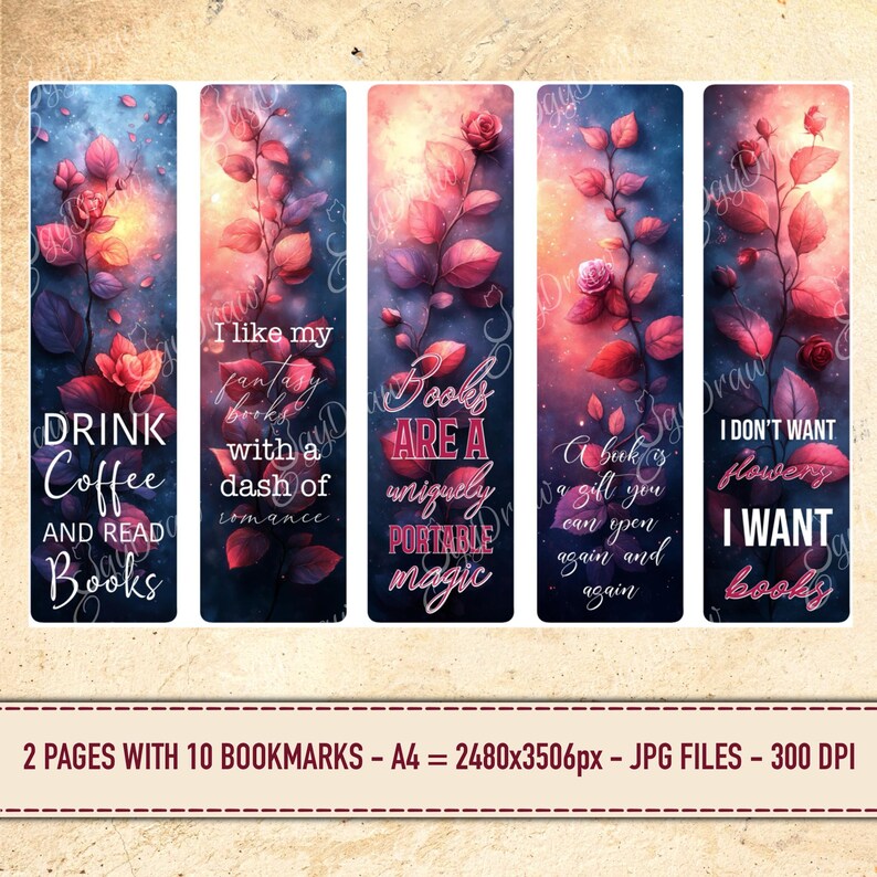 Set of 10 Printable Bookmarks, Bookmark Quote, Digital Bookmarks ...
