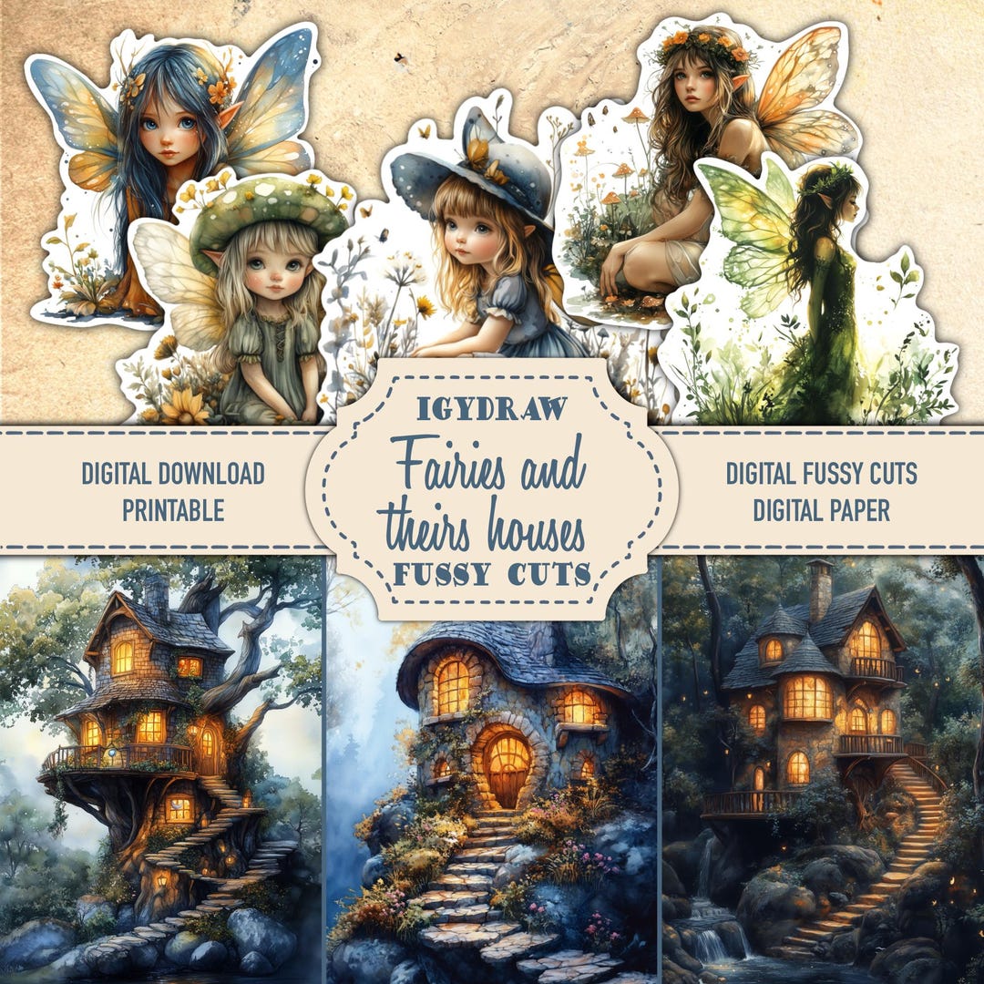 Enchanted Fairies and Theirs Houses, Ephemera Kit, 10 Pages of Paper, 6 ...