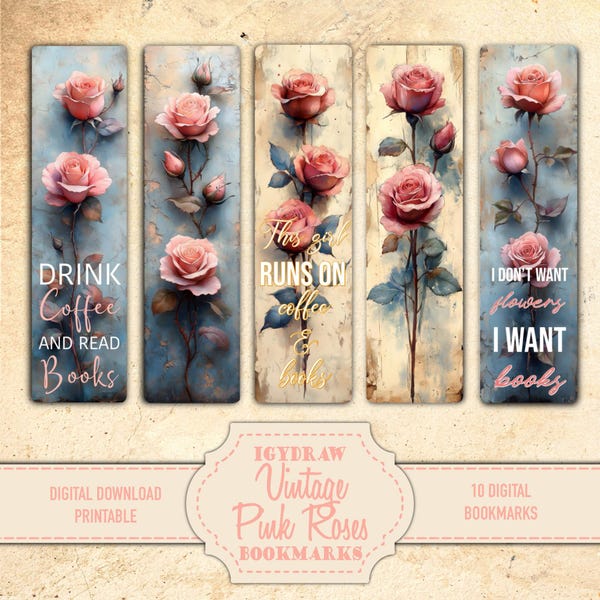 Set of 10 Printable Bookmarks, Bookmark Quote, Digital Bookmarks ...