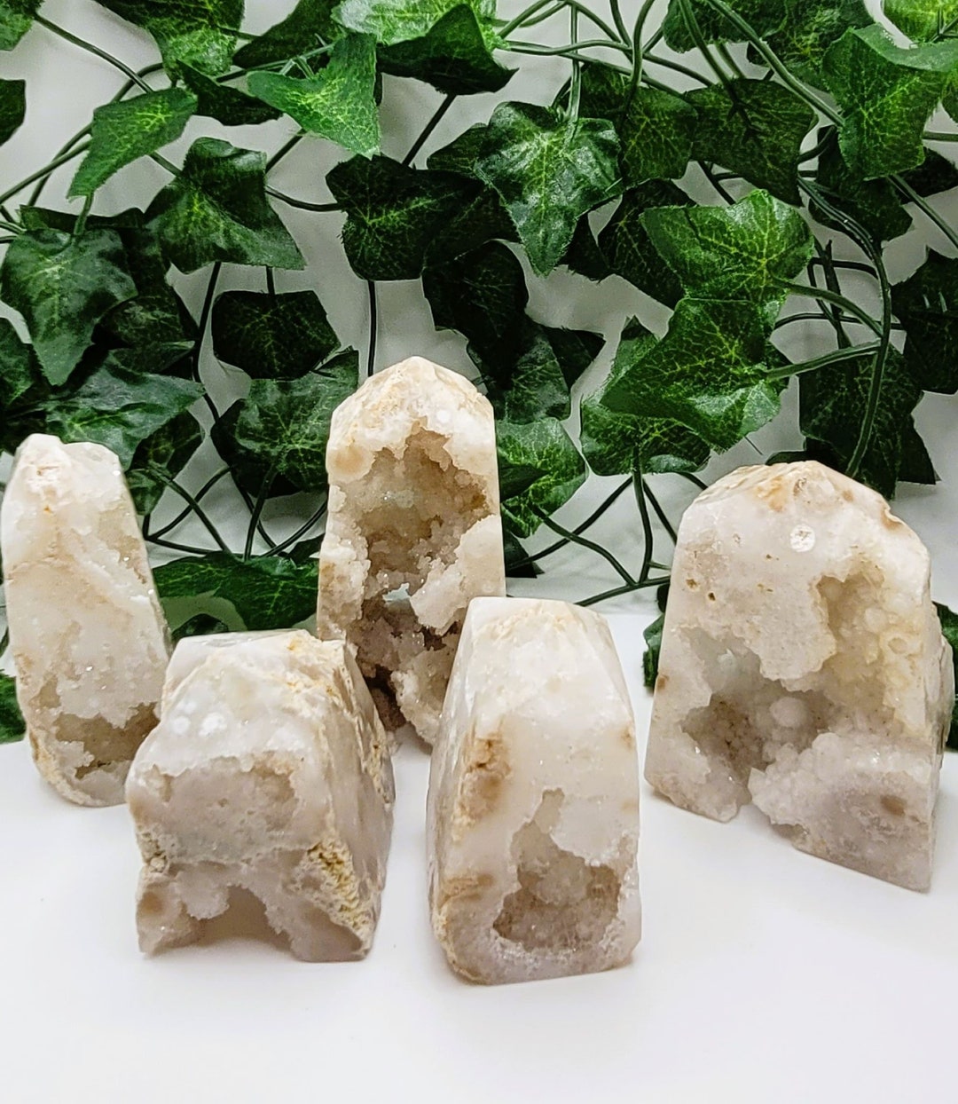 Pick Your White Agate Druzy Tower Snow Agate Tower Healing Crown Chakra ...