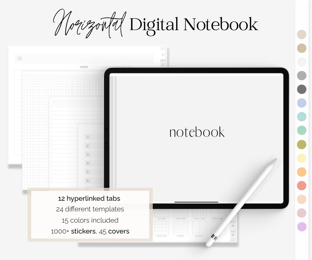 12 Tab Digital Notebook Goodnotes, Landscape Digital Notebook for ...