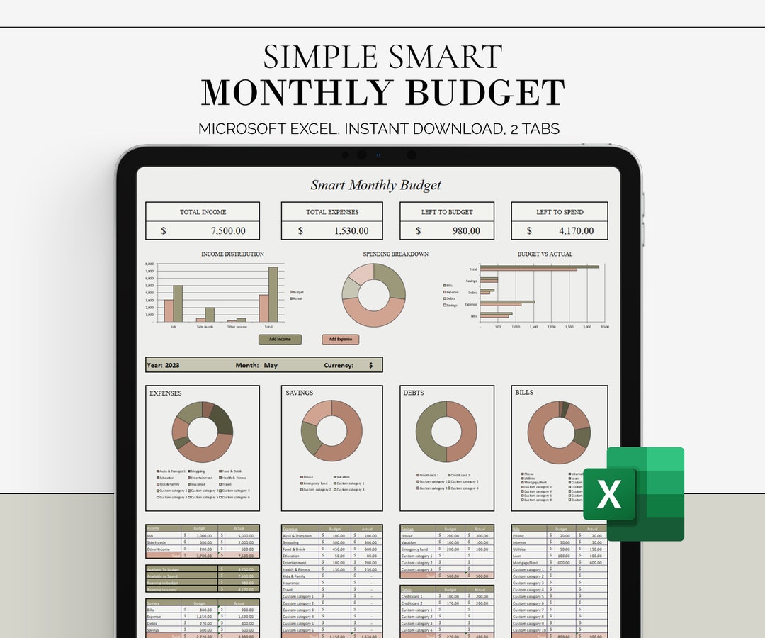 Excel Budget Template Monthly Budget Planner Budget - Etsy