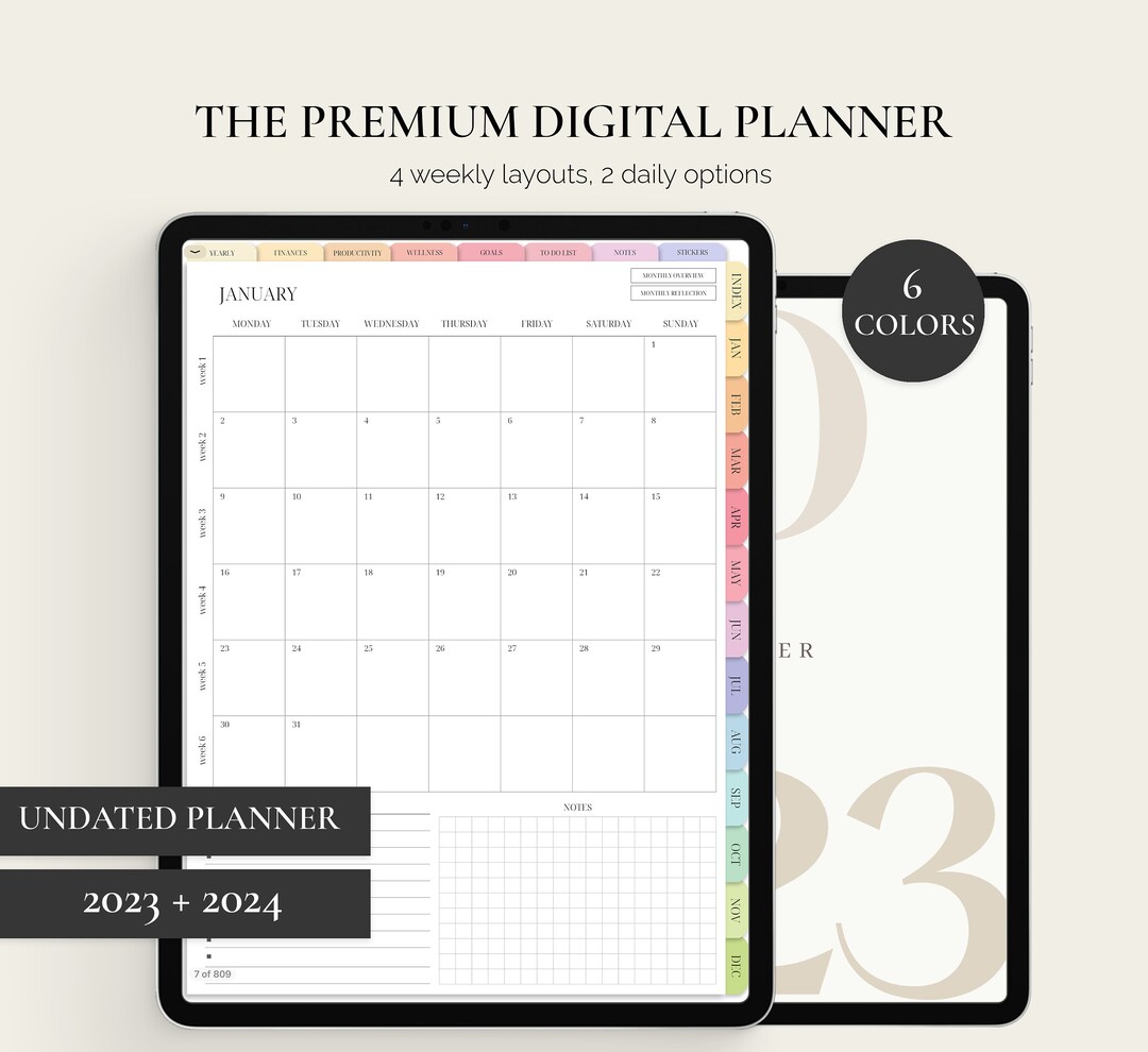 2023 2024 Digital Planner, Undated Goodnotes Planner, iPad Planner ...