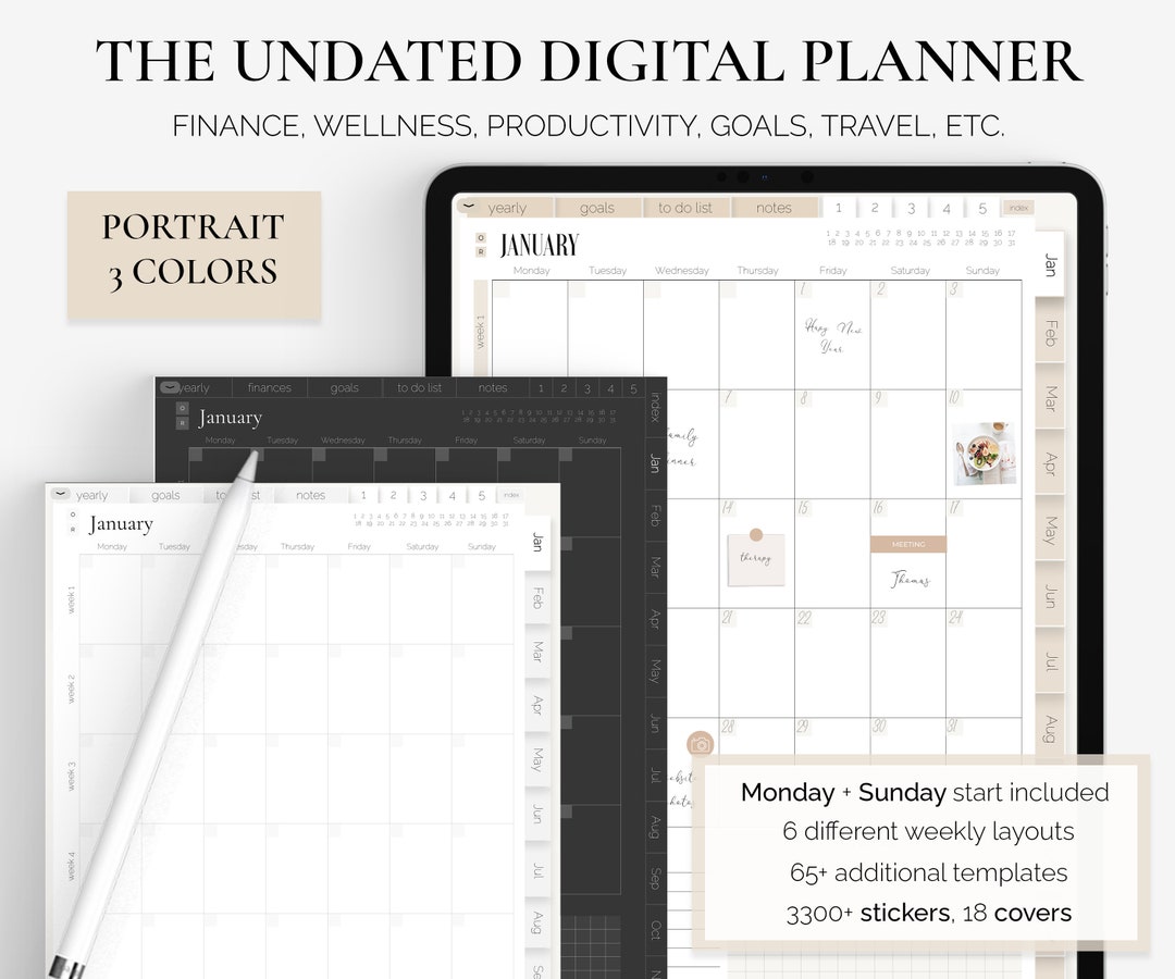 Undated Digital Planner, Goodnotes Planner, iPad Planner, Portrait ...