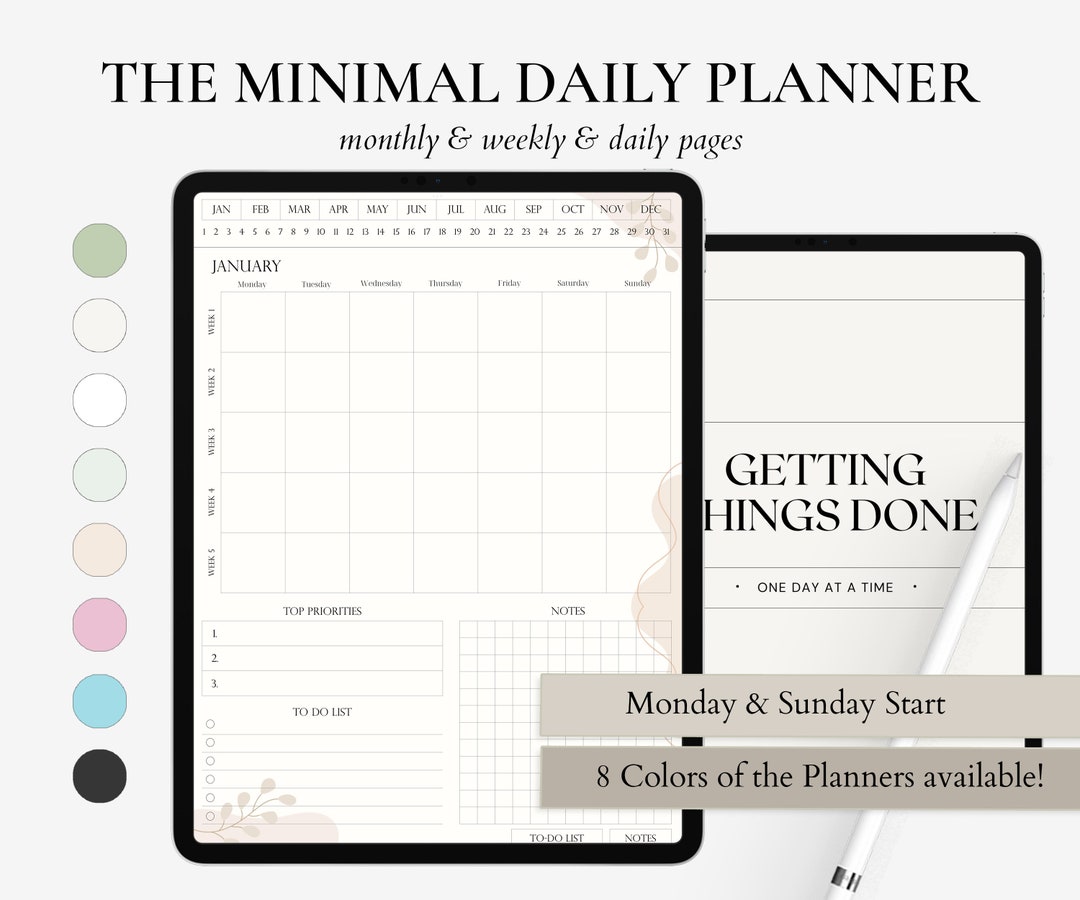 The Minimal Digital Planner, Portrait Digital Planner, iPad 365 Day ...