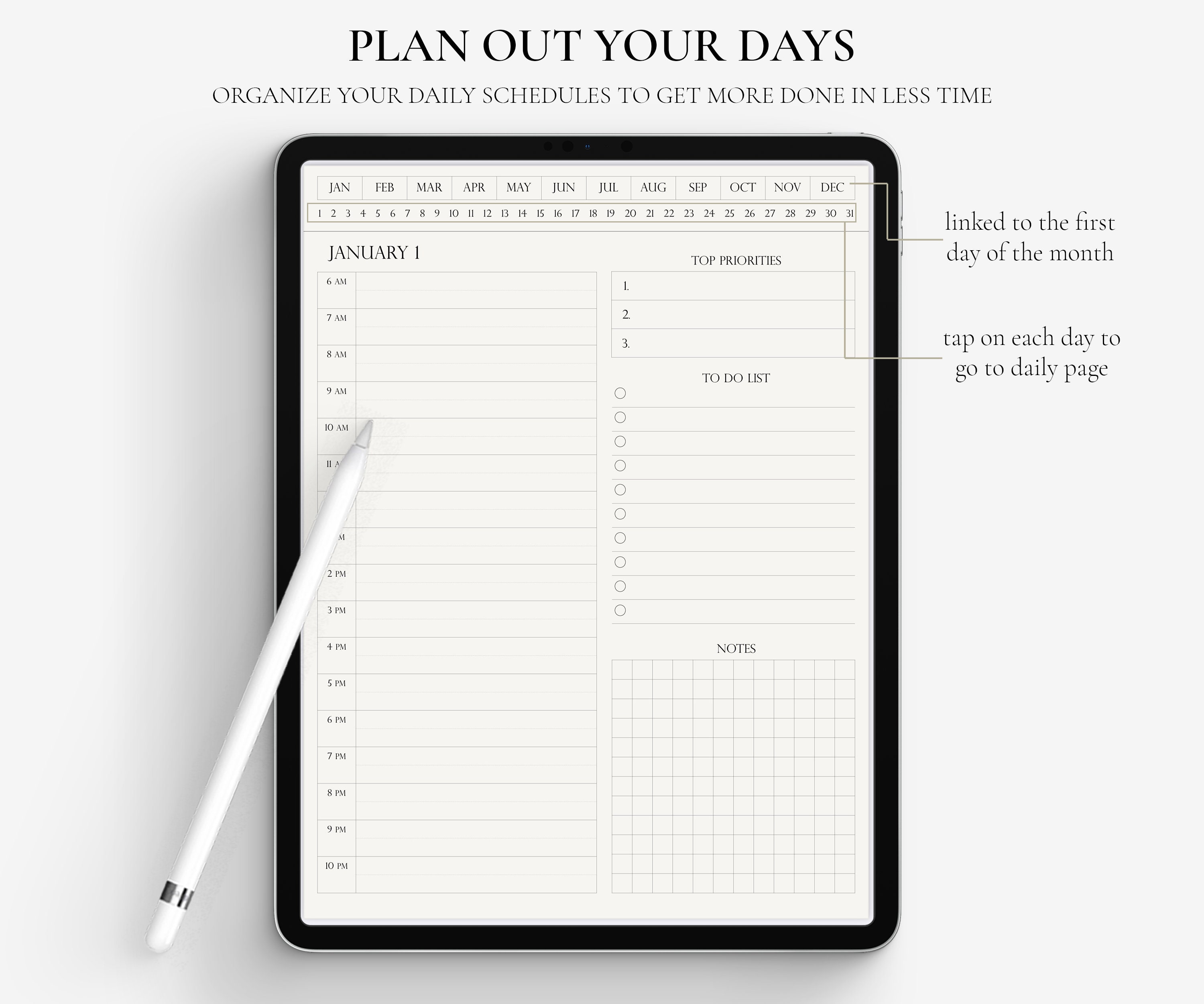 Digital Daily Planner Portrait Digital Planner Ipad 365 Day - Etsy