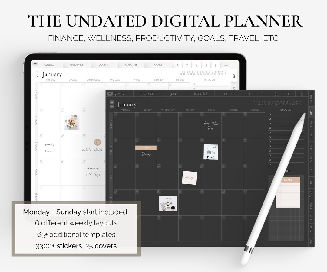 Undated Digital Planner, Goodnotes Planner, iPad Planner, Daily Planner ...