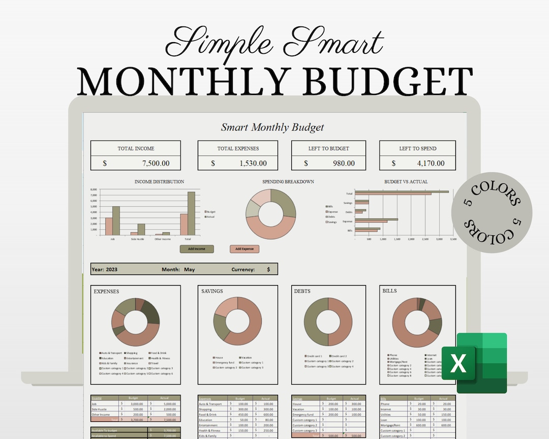Excel Budget Template, Monthly Budget Planner, Budget Spreadsheet for ...