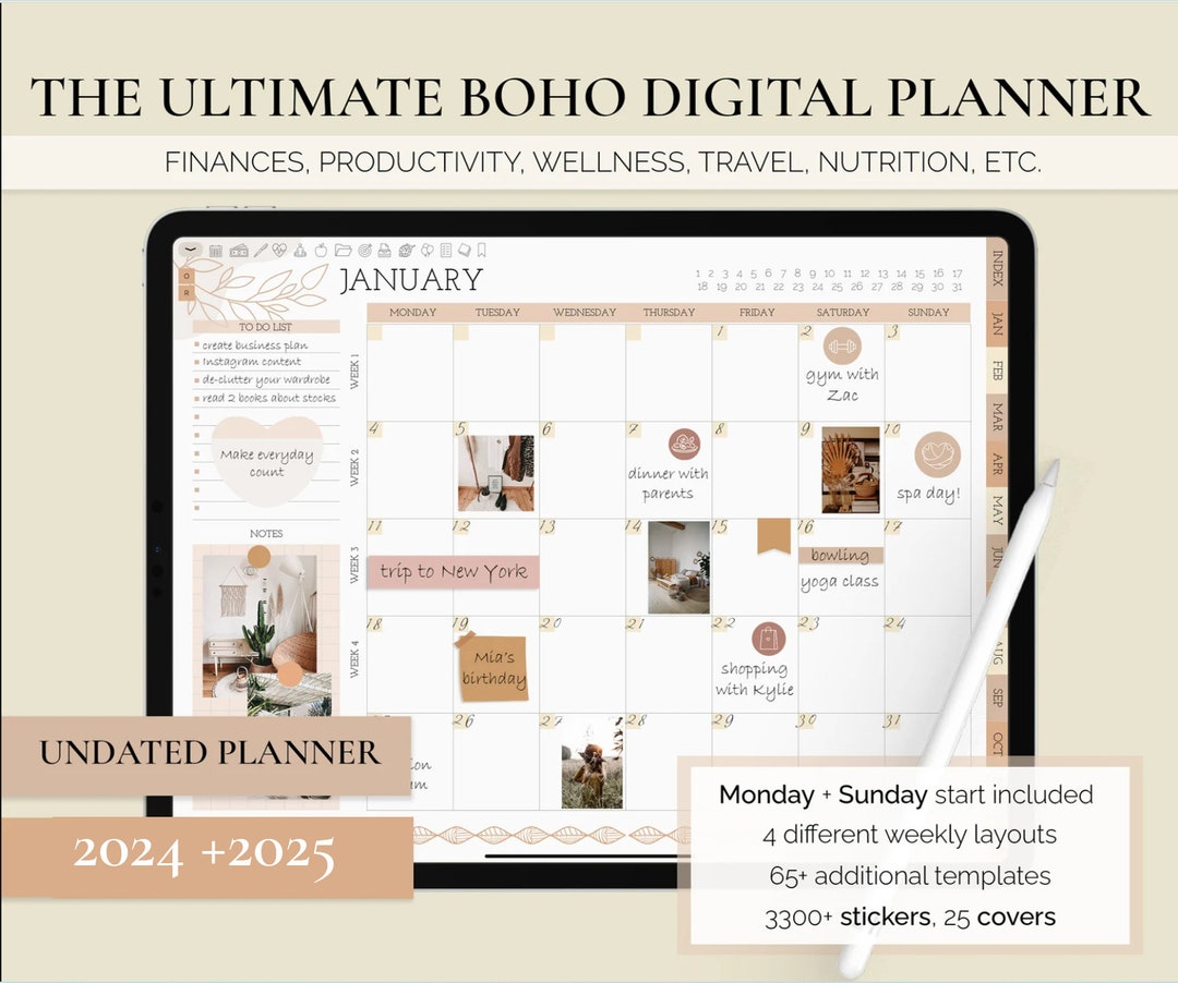 Boho Digital Planner Undated, Goodnotes Planner, 2024 2025 Undated ...