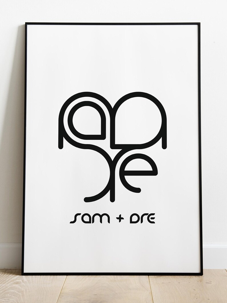 Animated Couple Names Custom Logo Geometric Line Art Design - Etsy