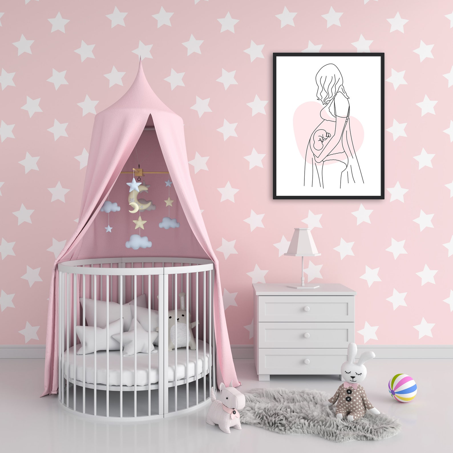 Pregnant Woman Line Art Pregnancy Print Wall Decor Nursery - Etsy