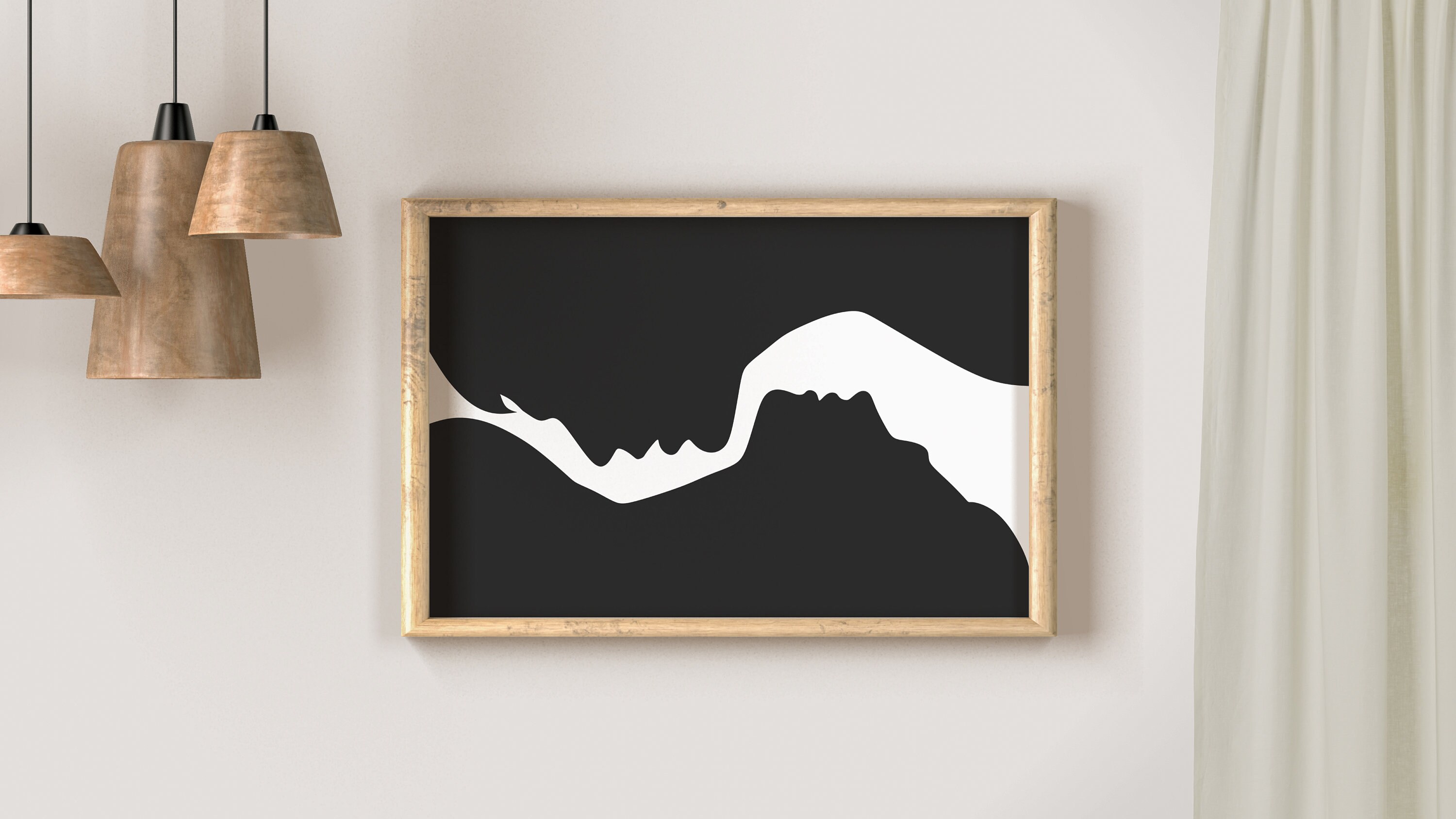 Set of 2 Romantic Couple Kiss Line Art Print - Etsy