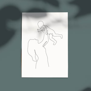 Mom and Baby One Line Art, Mother Holding a Baby Print, Minimal Nursery ...
