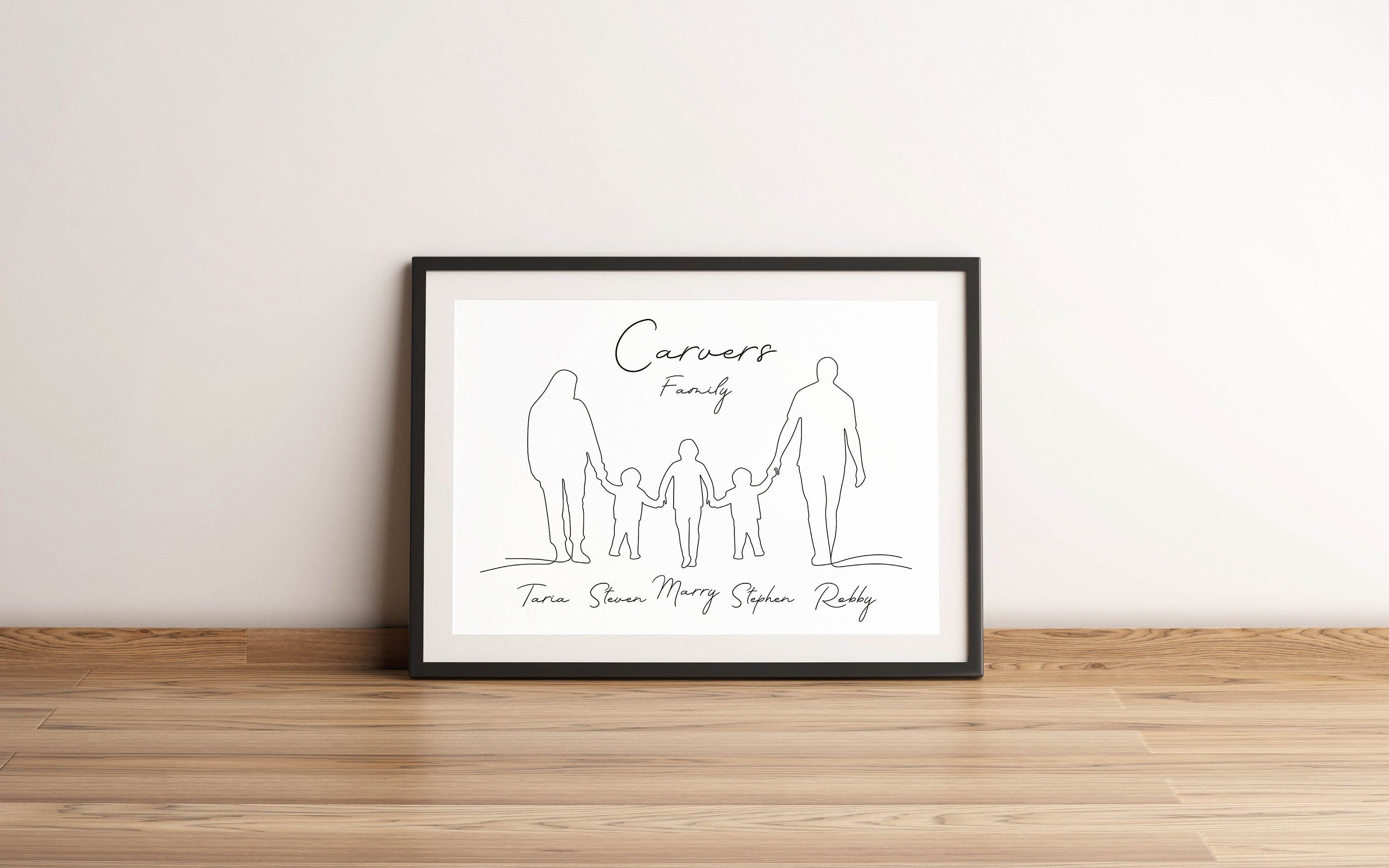 Personalized Family of Five Line Art Print (digital Files) - Etsy
