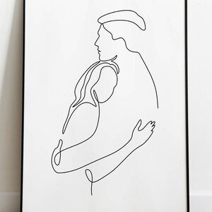 Abstract Couple One Line Art Drawing Romantic Poster Minimalist Couple ...
