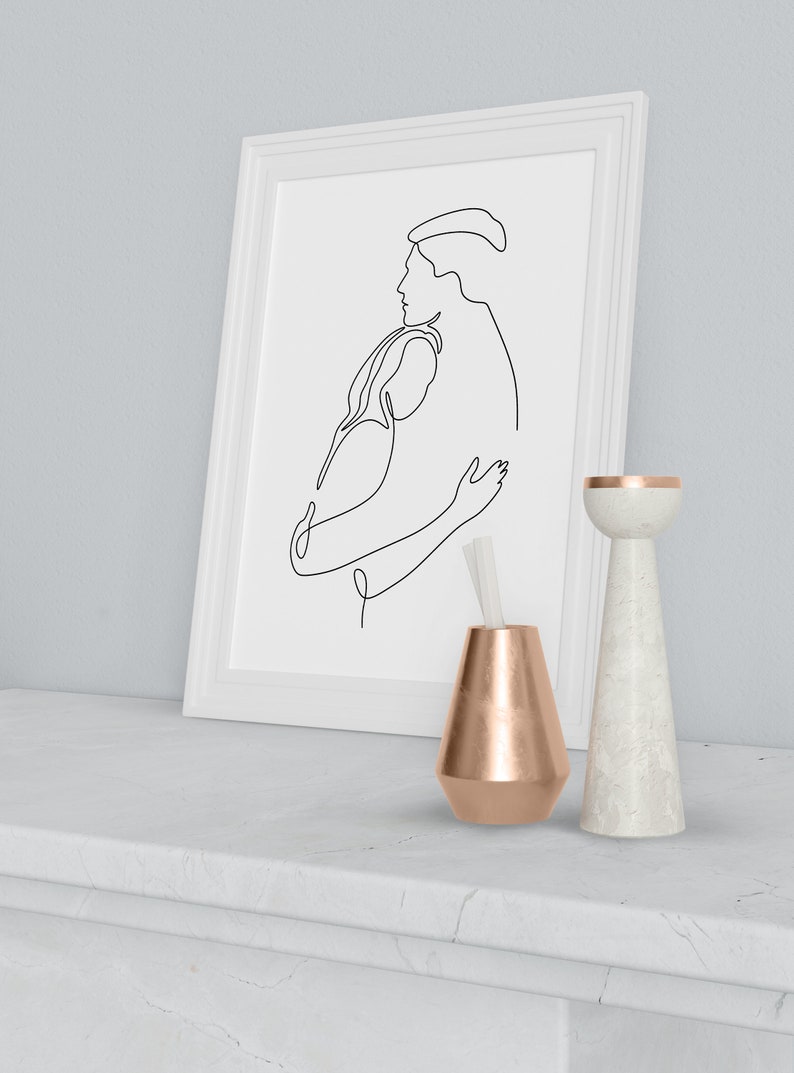 Abstract Couple One Line Art Drawing Romantic Poster Body | Etsy