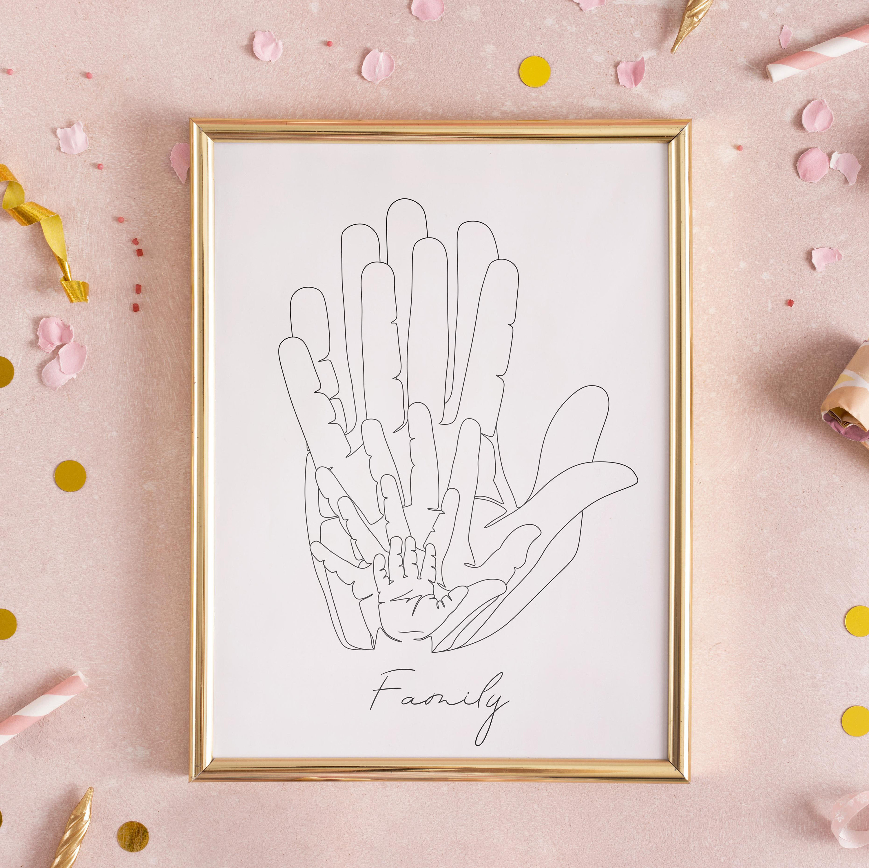 Three Babies Family Line Art Family of Five Hands One Simple - Etsy