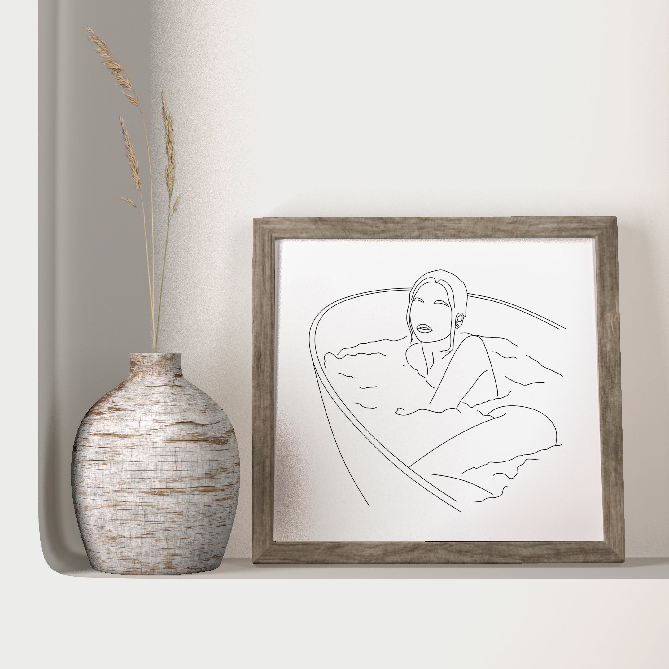 Bathroom Sexy Woman Line Art Print Digital - Etsy